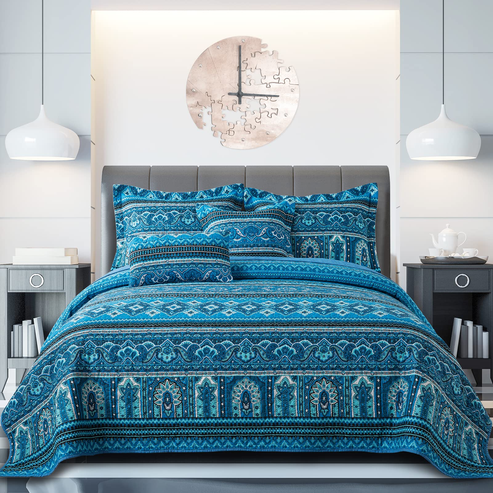 VAPUTAR Cotton Quilt King Size Bedding Set - 3 Pieces King Quilt ...