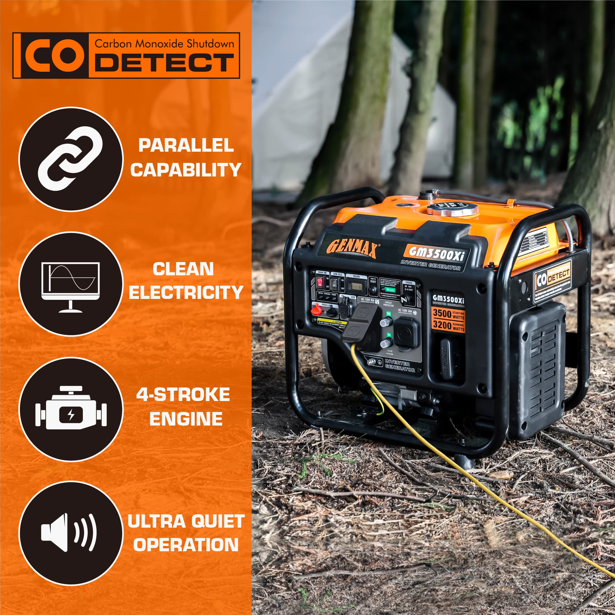 GENMAX Portable Inverter Generator, 6000W Open Frame Gas Powered High ...