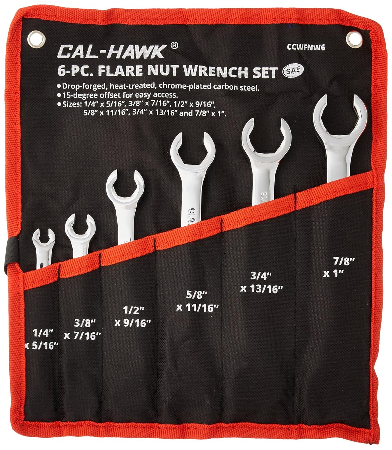 Cal Hawk Tools CCWFNW6 Cal Hawk Tools CCWFNW6 6 Pieces Flare Nut Wrench ...