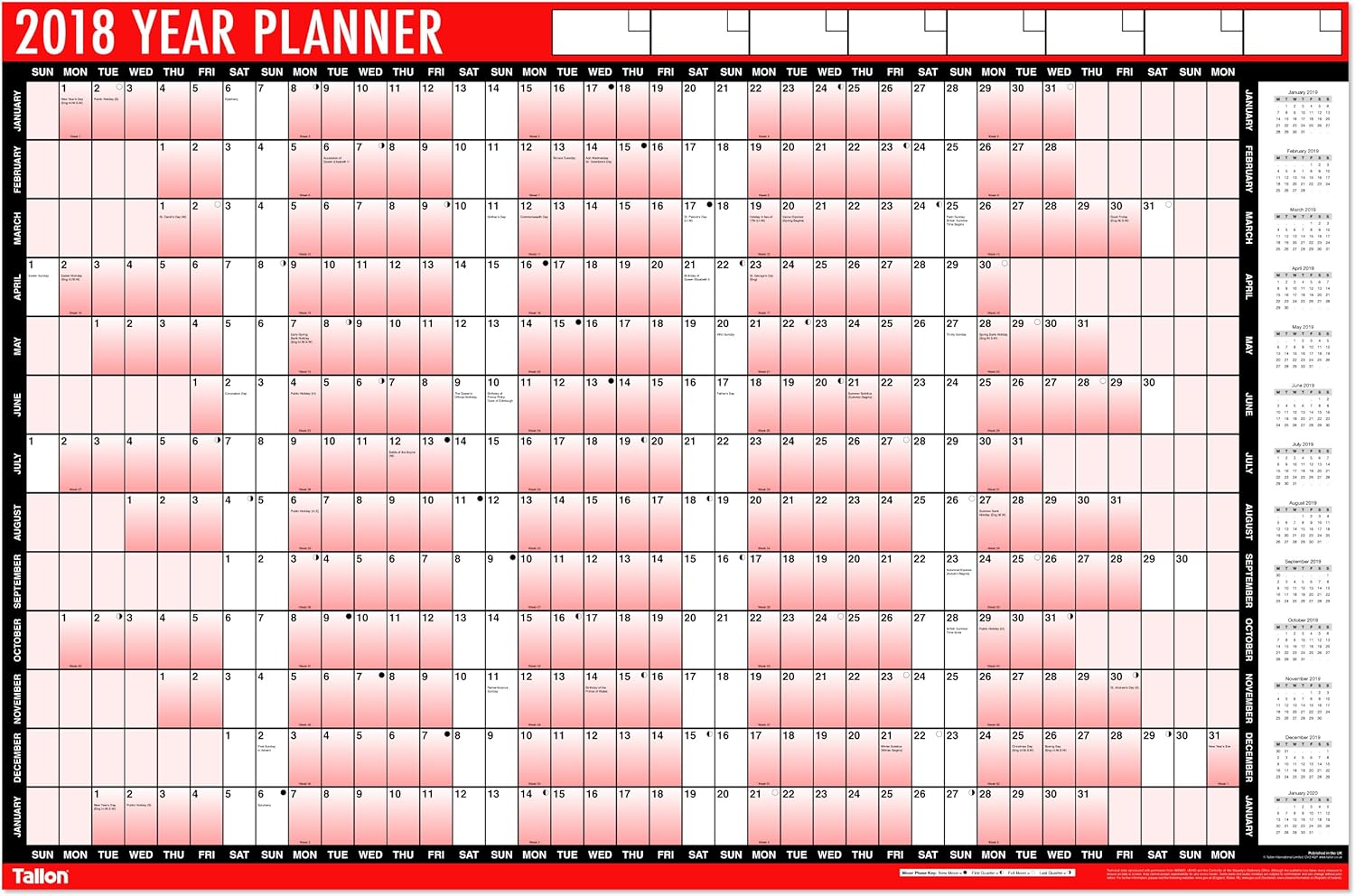 2018 Year Wall Planner - Large Size Laminated Ideal For Office School ...