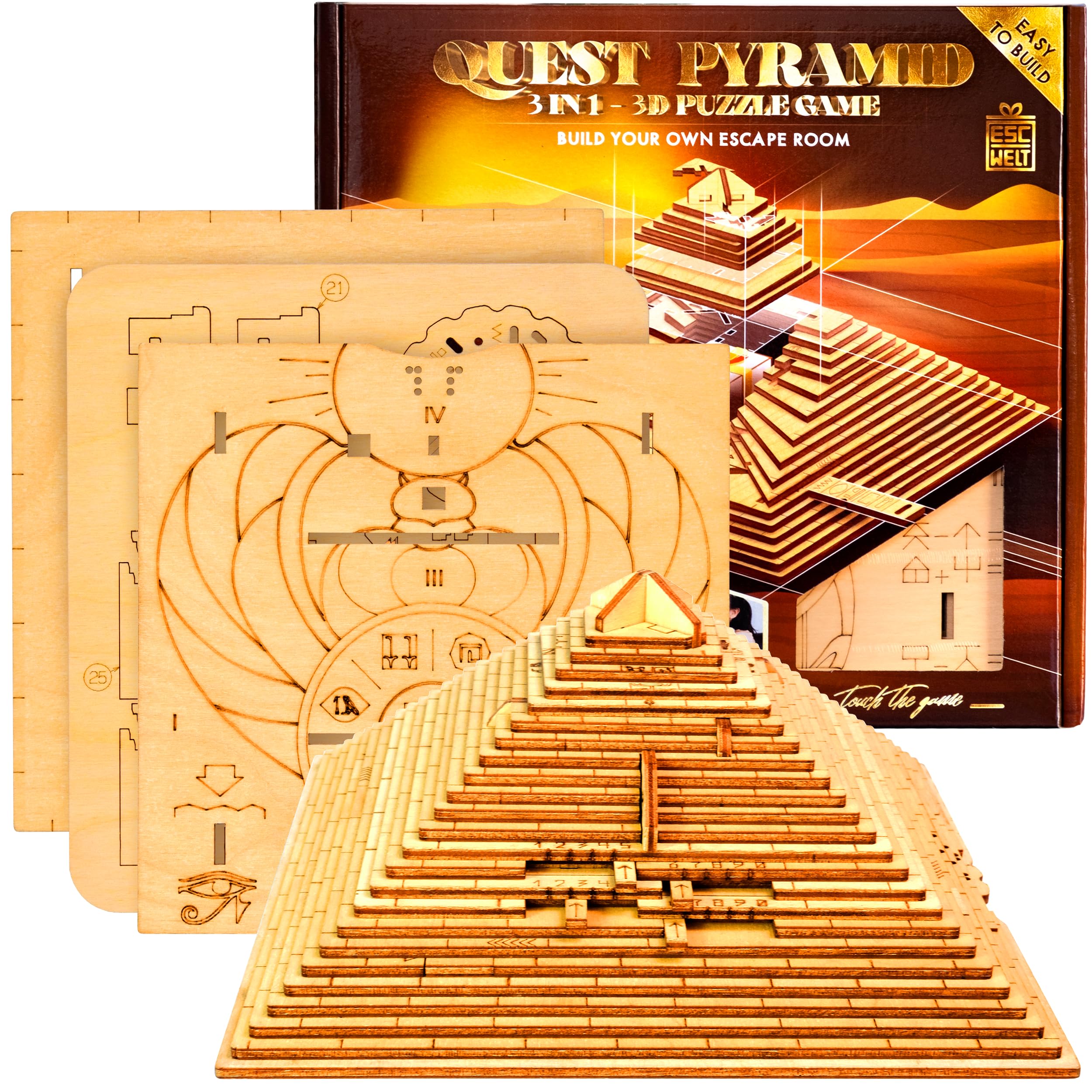 ESC WELT Quest Pyramid 3D Puzzle Game - DIY Secret Box - Wooden Puzzle ...