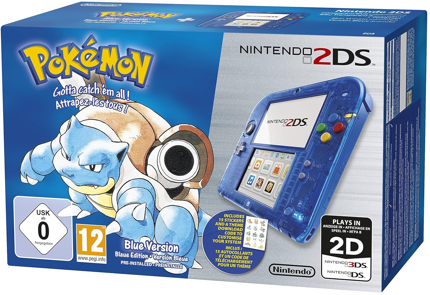 Nintendo 2DS - Konsole (Blau Transparent) inkl. Pokémon Blaue Edition ...