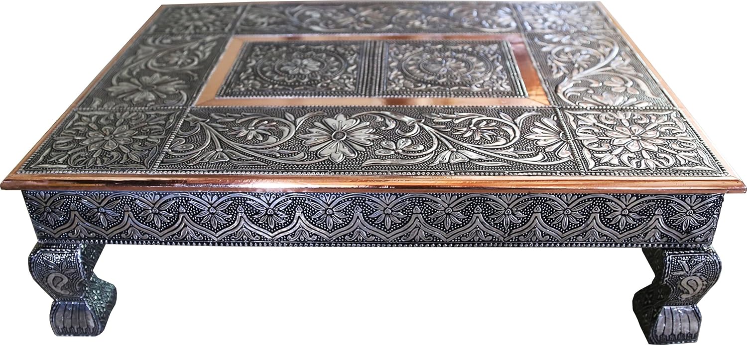 eRadius 20inch x15 inch Oxidised Copper Bajot Low Table Bajath Chowkie ...