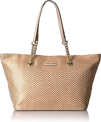 Amazon.com: Calvin Klein Key Item Chain Raffia Tote Tote Bag, INTIMATE ...