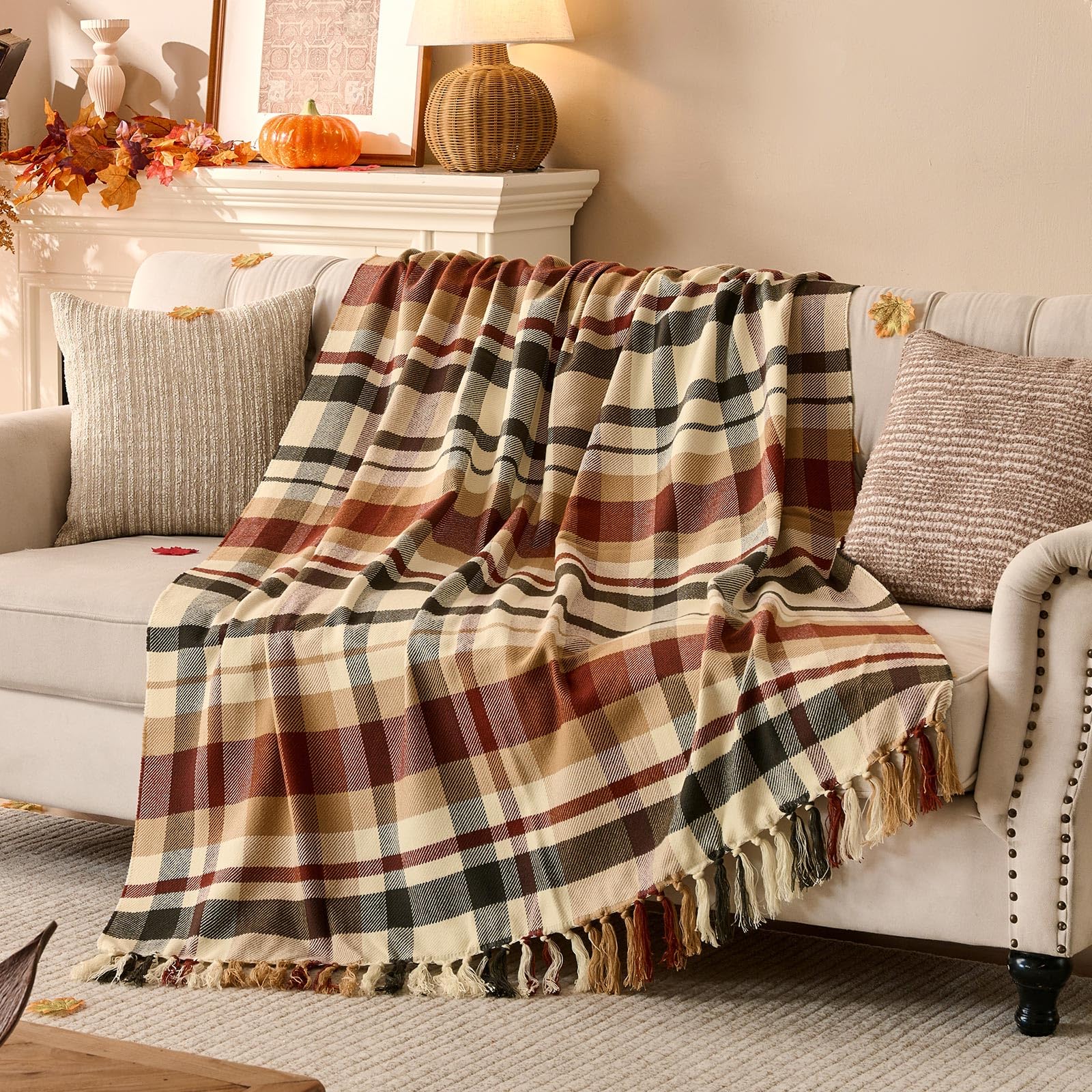 Lanpn Fall Plaid Throw Blanket, Cozy Soft Checked Blankets for Couch ...