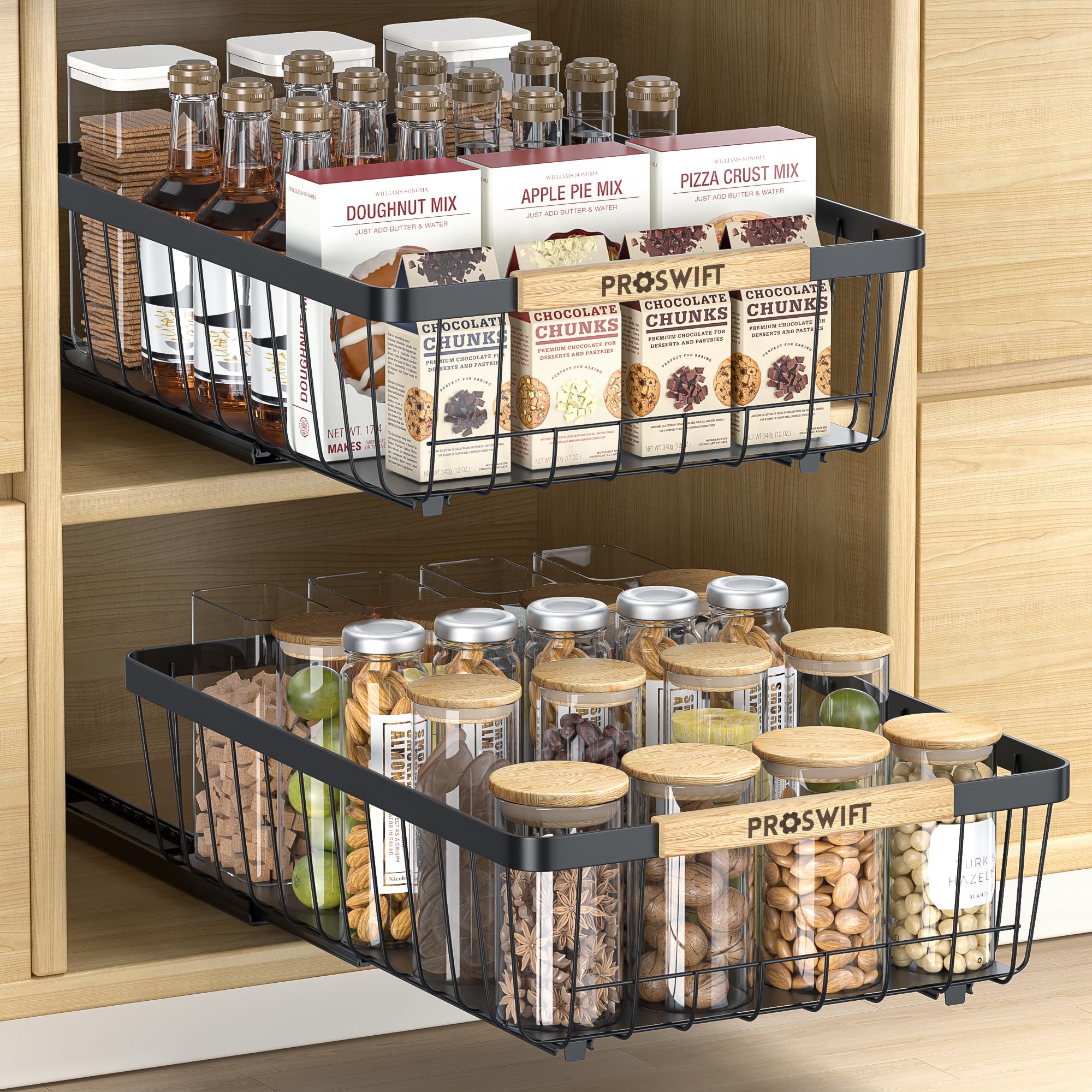 PROSWIFT Pull Out Cabinet Organizer 2 Pack, Slide Out Drawers for ...