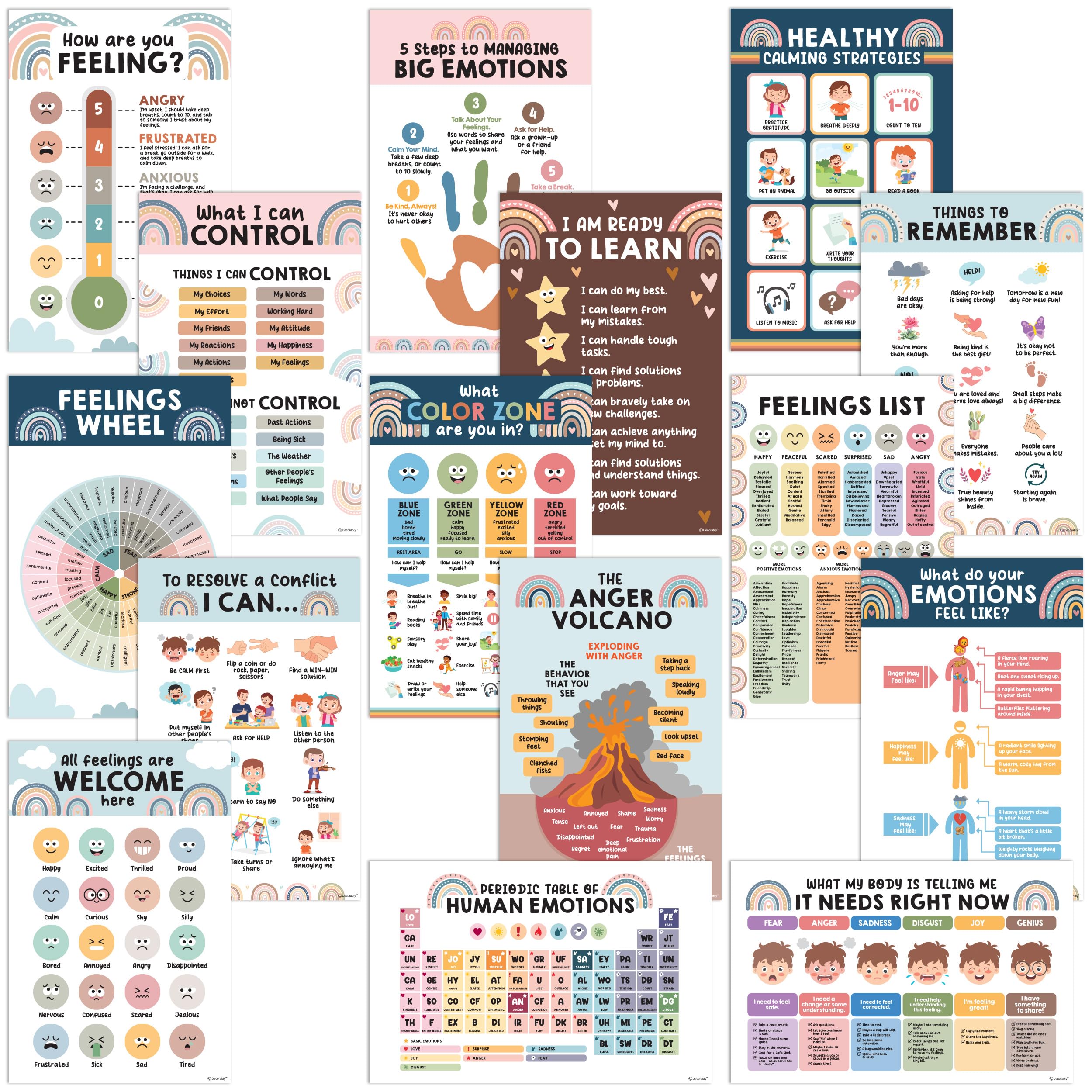 Mua Decorably 15 Calming Corner Posters for Classroom - 11x17in ...