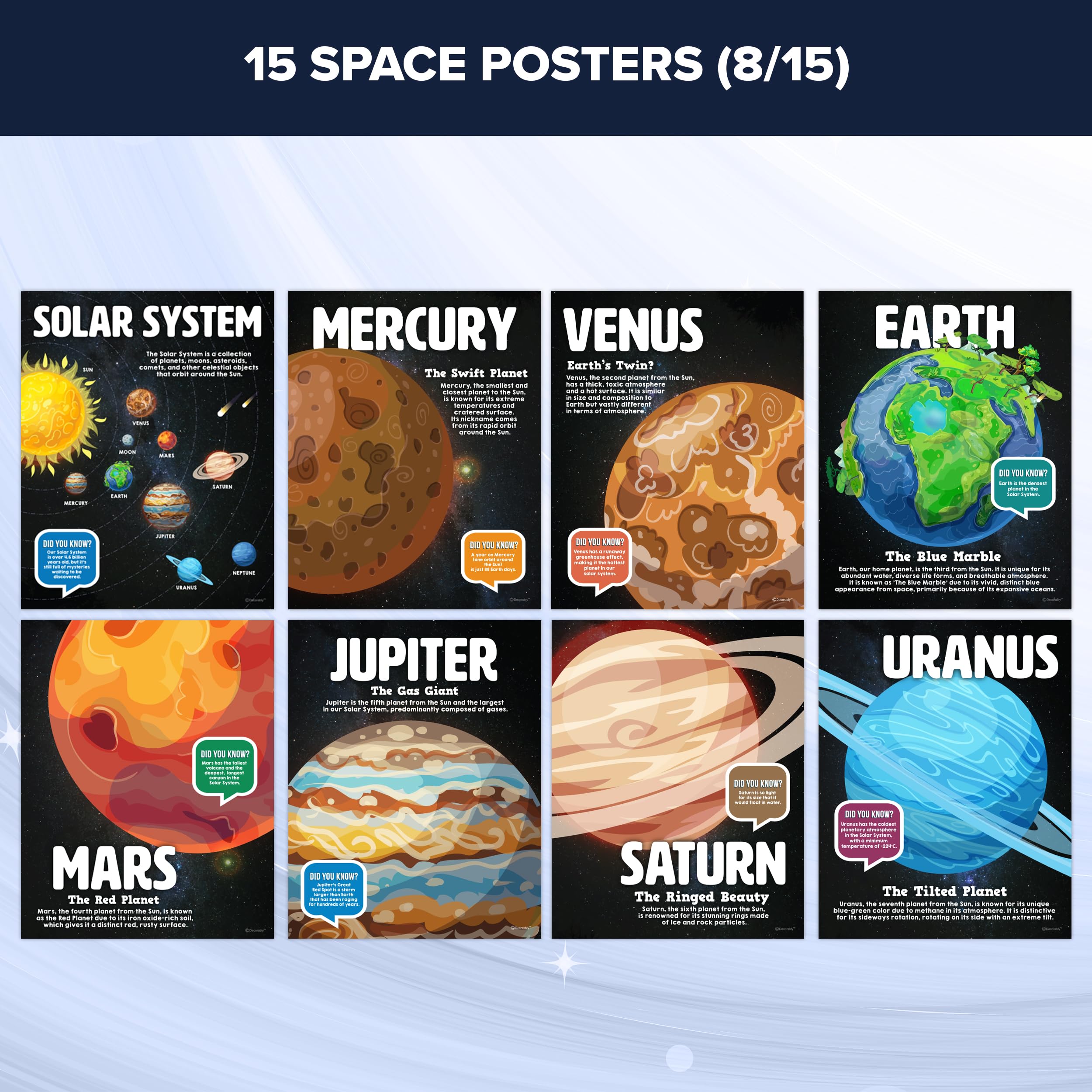 Mua Decorably 15 Space Posters for Classroom, 11x14in Matte-Laminated ...