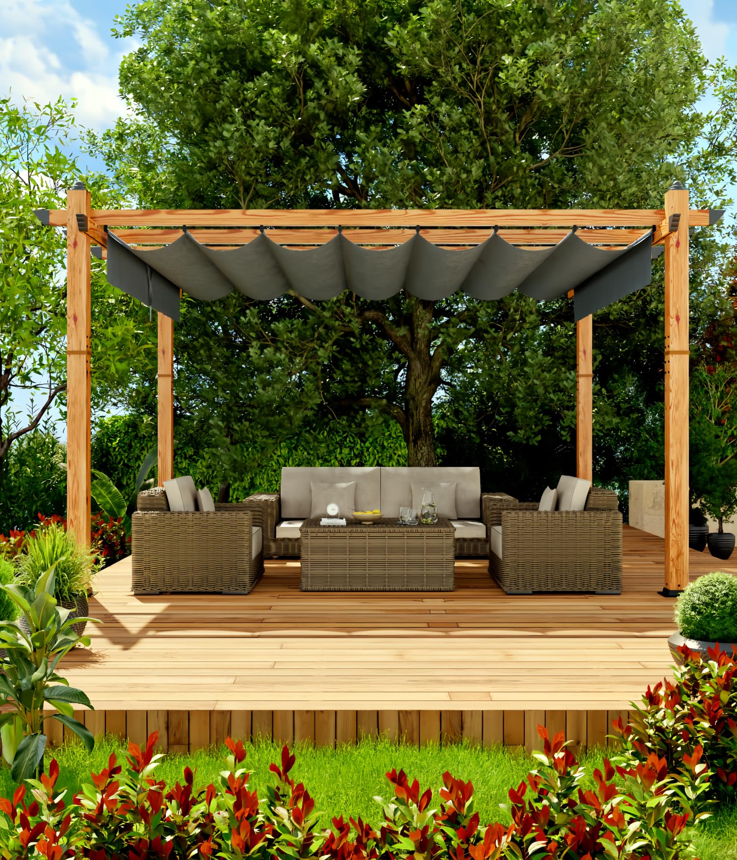 GAOMON Retractable Pergola 10' x 13' Aluminum Outdoor Pergola with ...