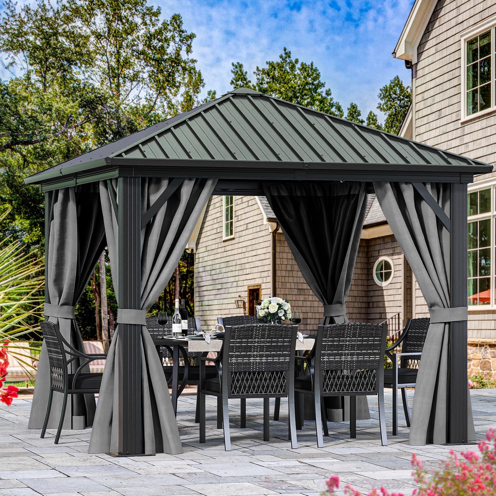 YITAHOME 10X10FT Hardtop Gazebo Outdoor Polycarbonate Patio Double Top ...