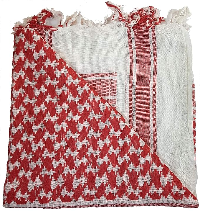 100% Cotton Red And White Shemagh Arab Keffiyeh Headscarf Face Cover ...