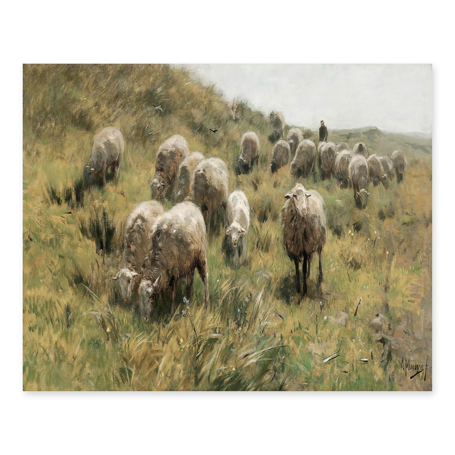Amazon.com: Sheep Painting Print Vintage Pastoral Landscape Rustic ...