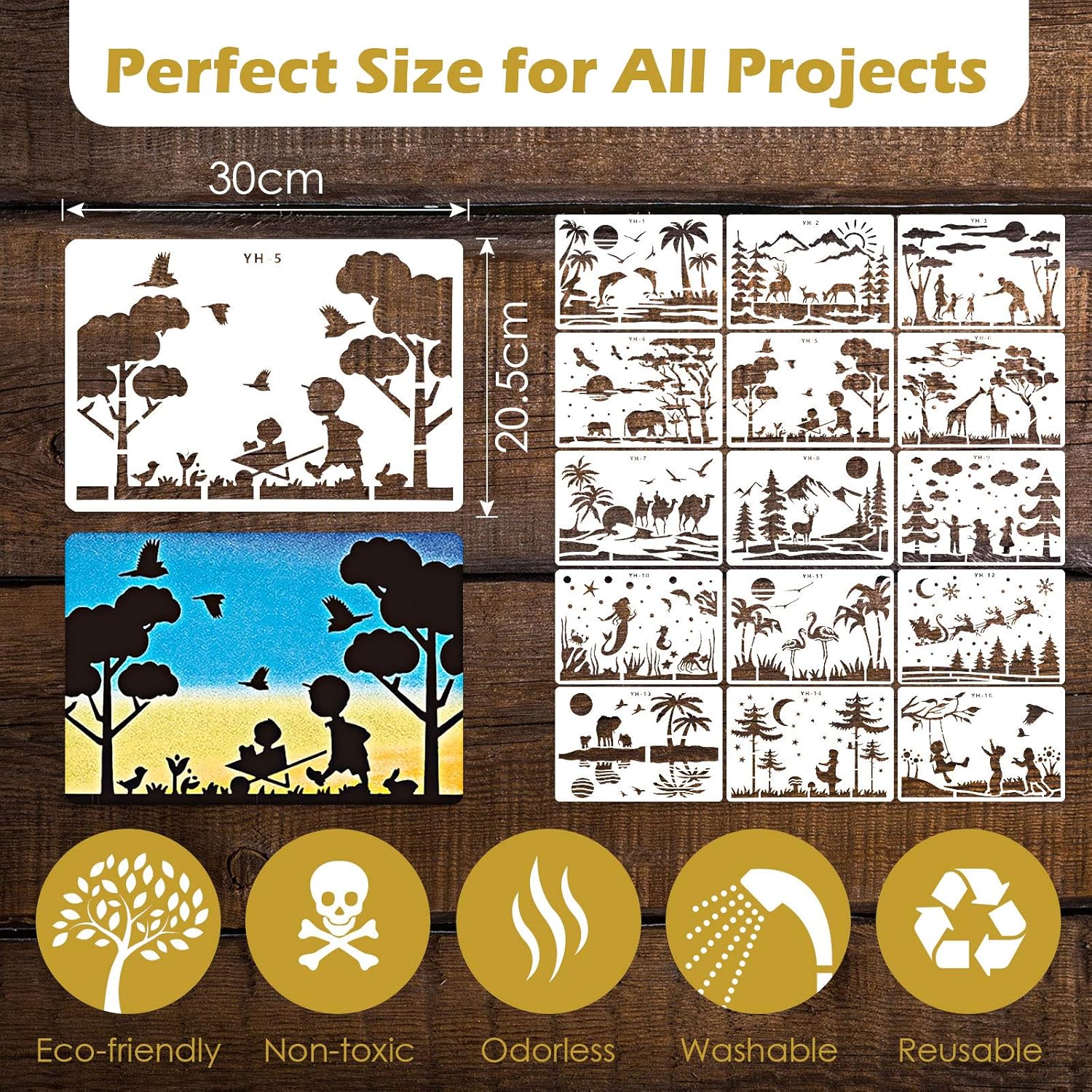 15 Pieces A4 Large Landscape Stencil Landscape Silhouette Stencil ...