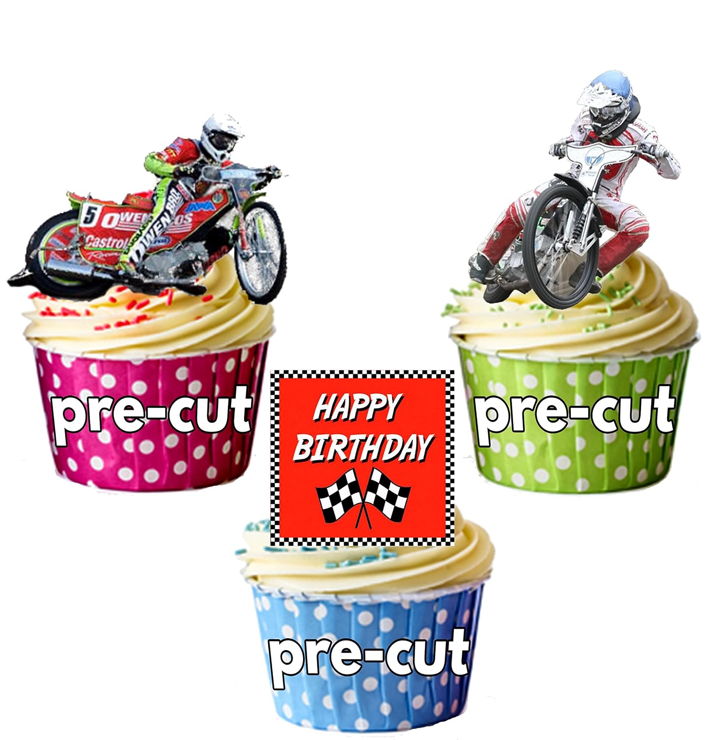Speedway Happy birthday Cake Decorations - 12 Edible Wafer Cup Cake ...