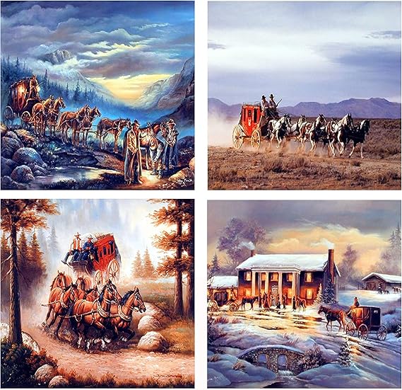 Amazon.com: Western Wall Decor Picture Cowboy Horse Scenery Four Set ...