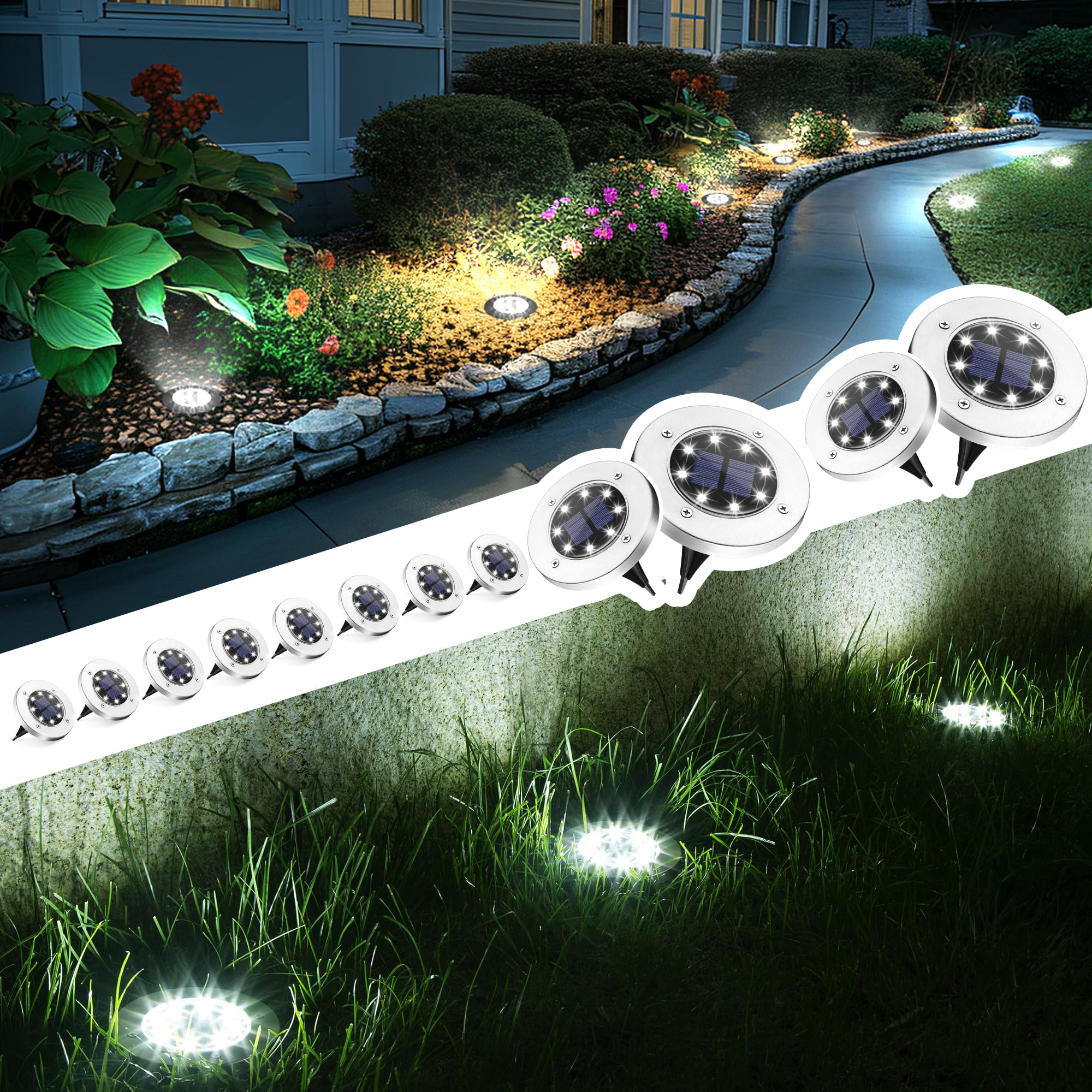 PATIOWIN Solar Ground Lights, 12 Pack Solar Lights Outdoor Waterproof ...
