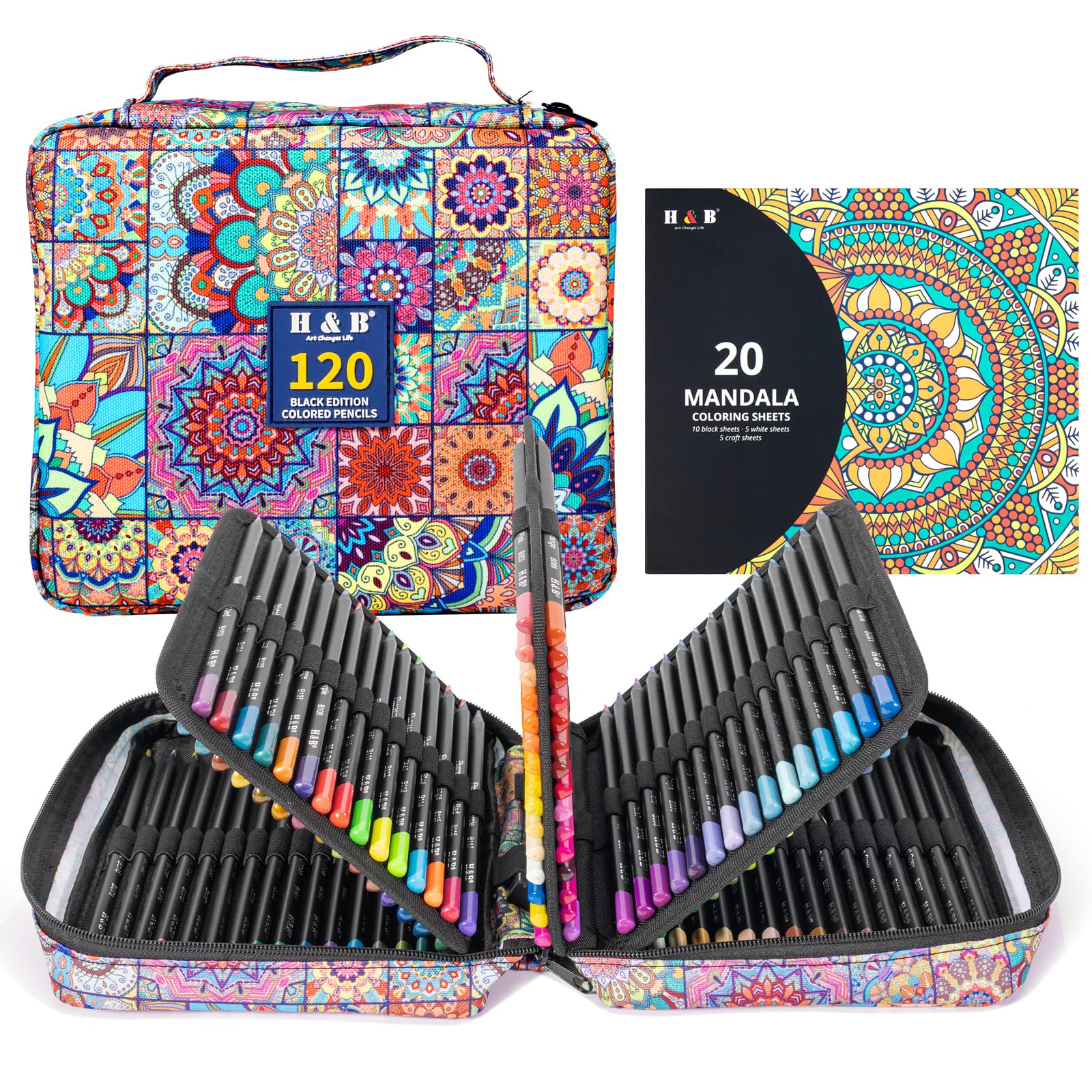 H & B 120-Color Colored Pencils Set with Coloring Book, Eraser, and ...