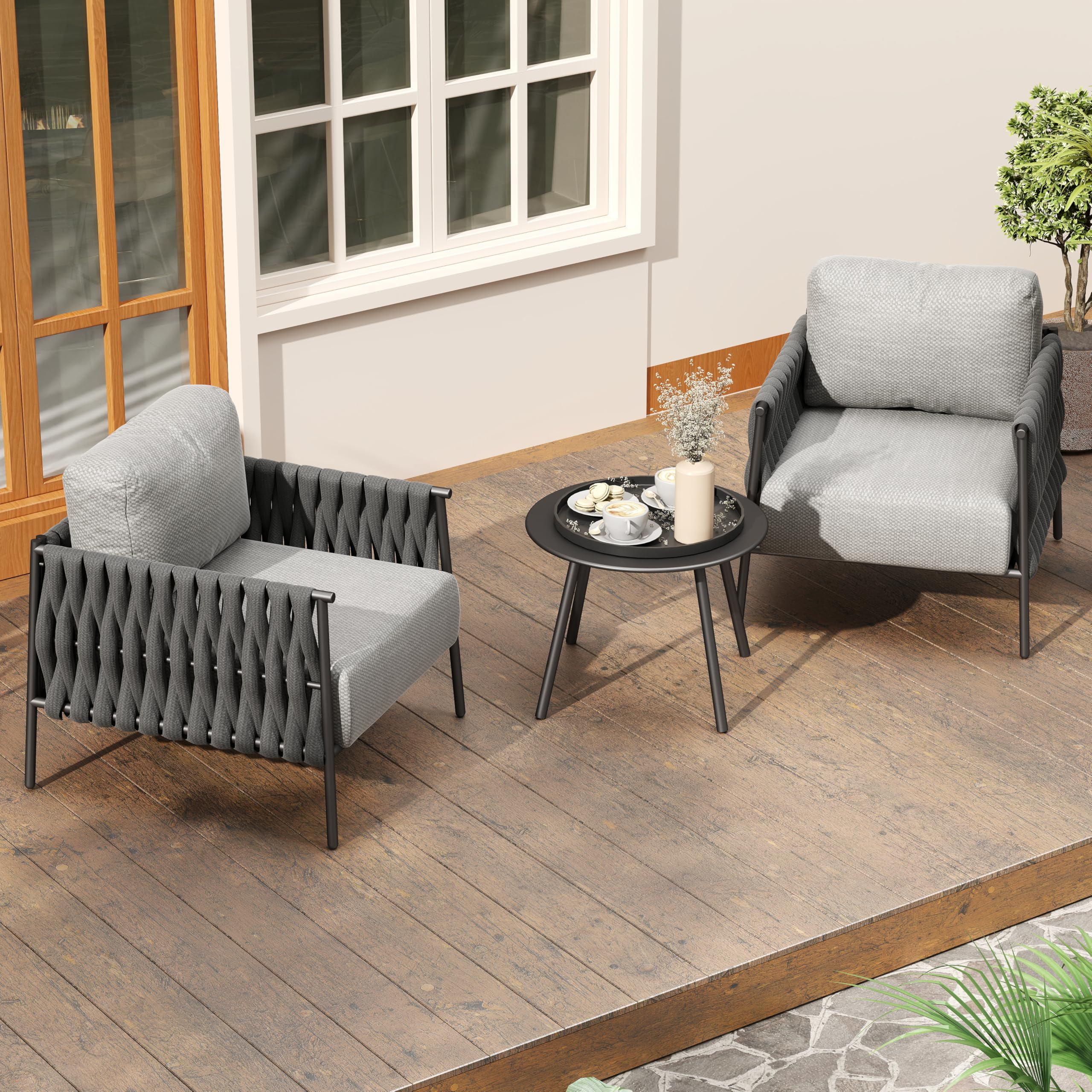 EAST OAK 3-Piece Patio Furniture Set | Armchairs & Coffee Table ...