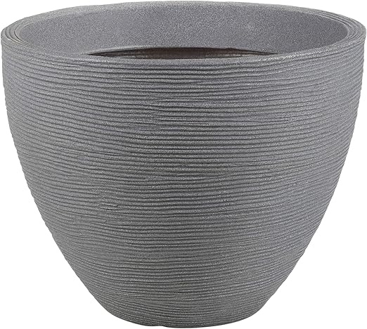 URBNLIVING Grey and Charcoal Ribbed Flower Pot Planters 40cm Outdoor ...