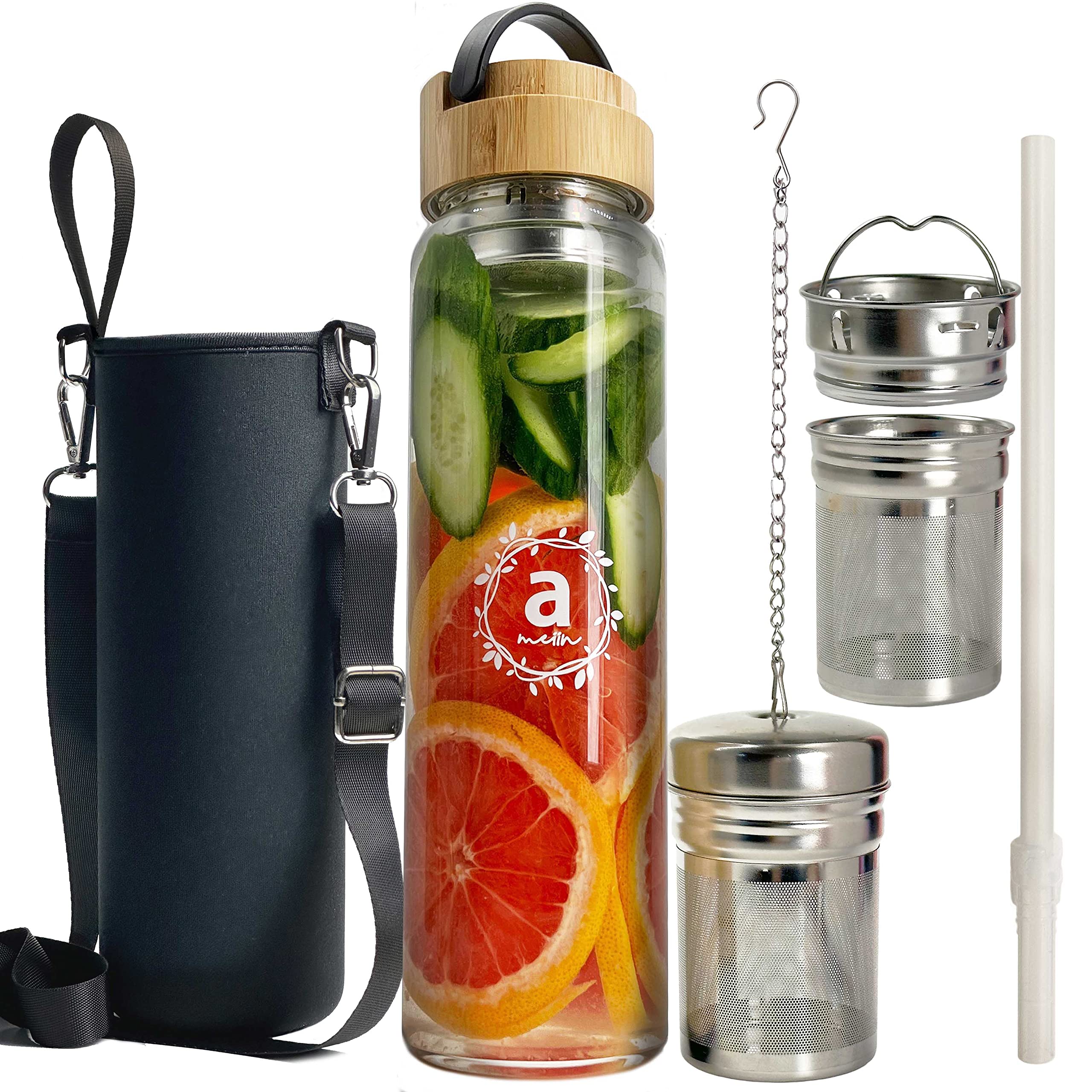 Mua 32oz Borosilicate Glass Water Bottle with Bamboo Lid and 2 Tea ...