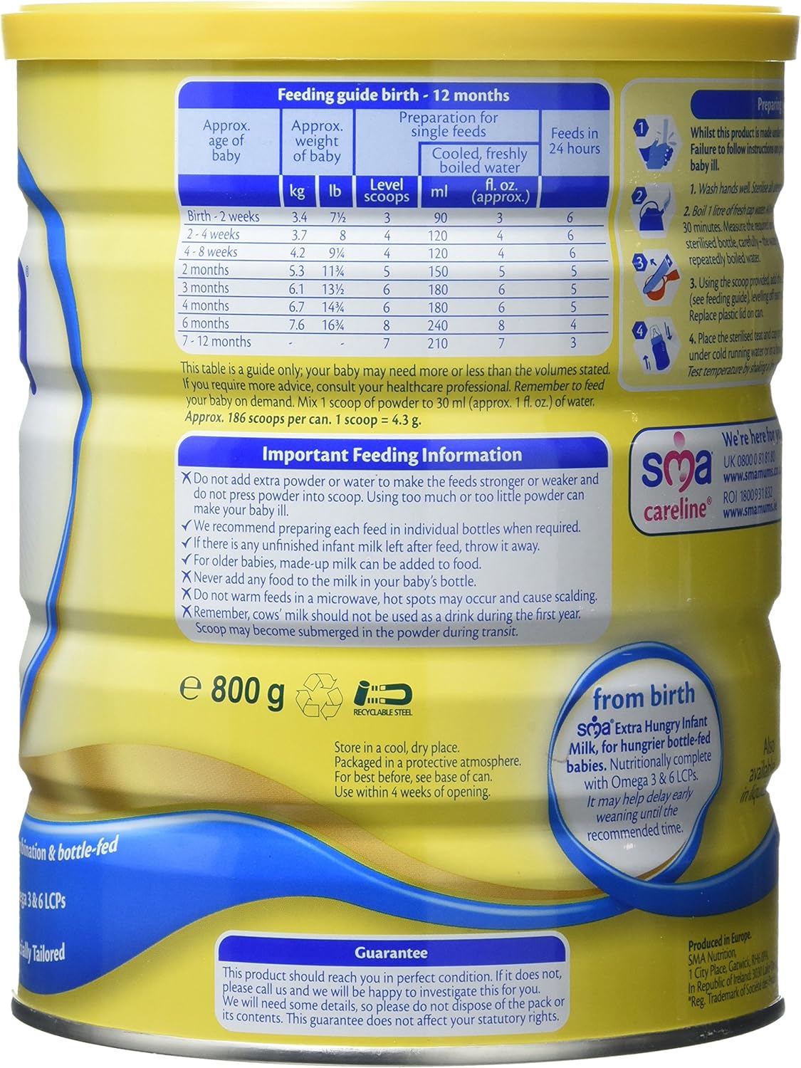 SMA Nutrition Extra Hungry Infant Baby Milk, From Birth, Powder Formula ...