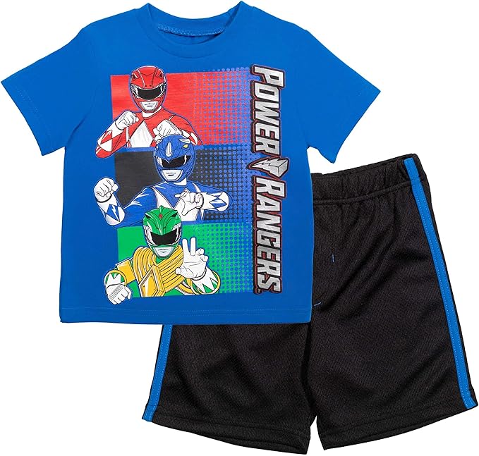 Power Rangers Juego de camiseta y pantalones cortos, azul/negro, Azul ...