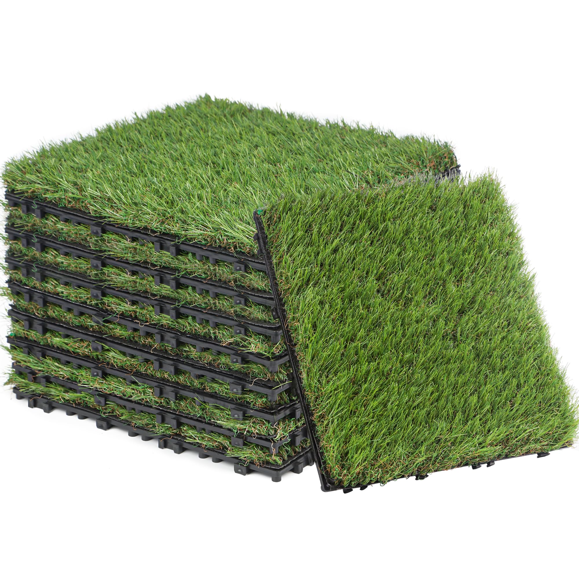 GOLDEN MOON Artificial Grass Turf Tile with Upgrade Interlocking System ...