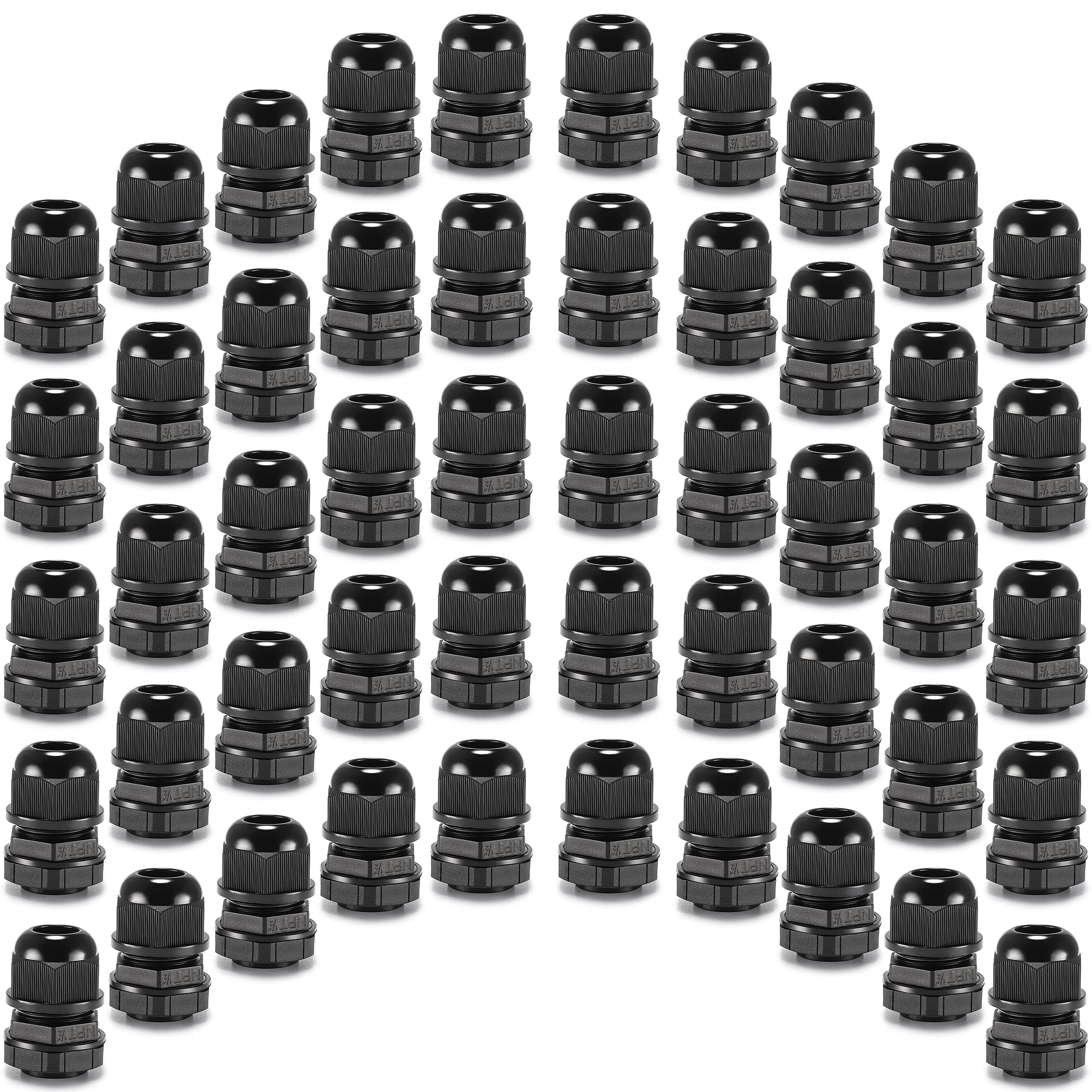 QILIPSU 50pcs 1/2" NPT Cable Gland Waterproof IP68 Nylon Cable Pass ...