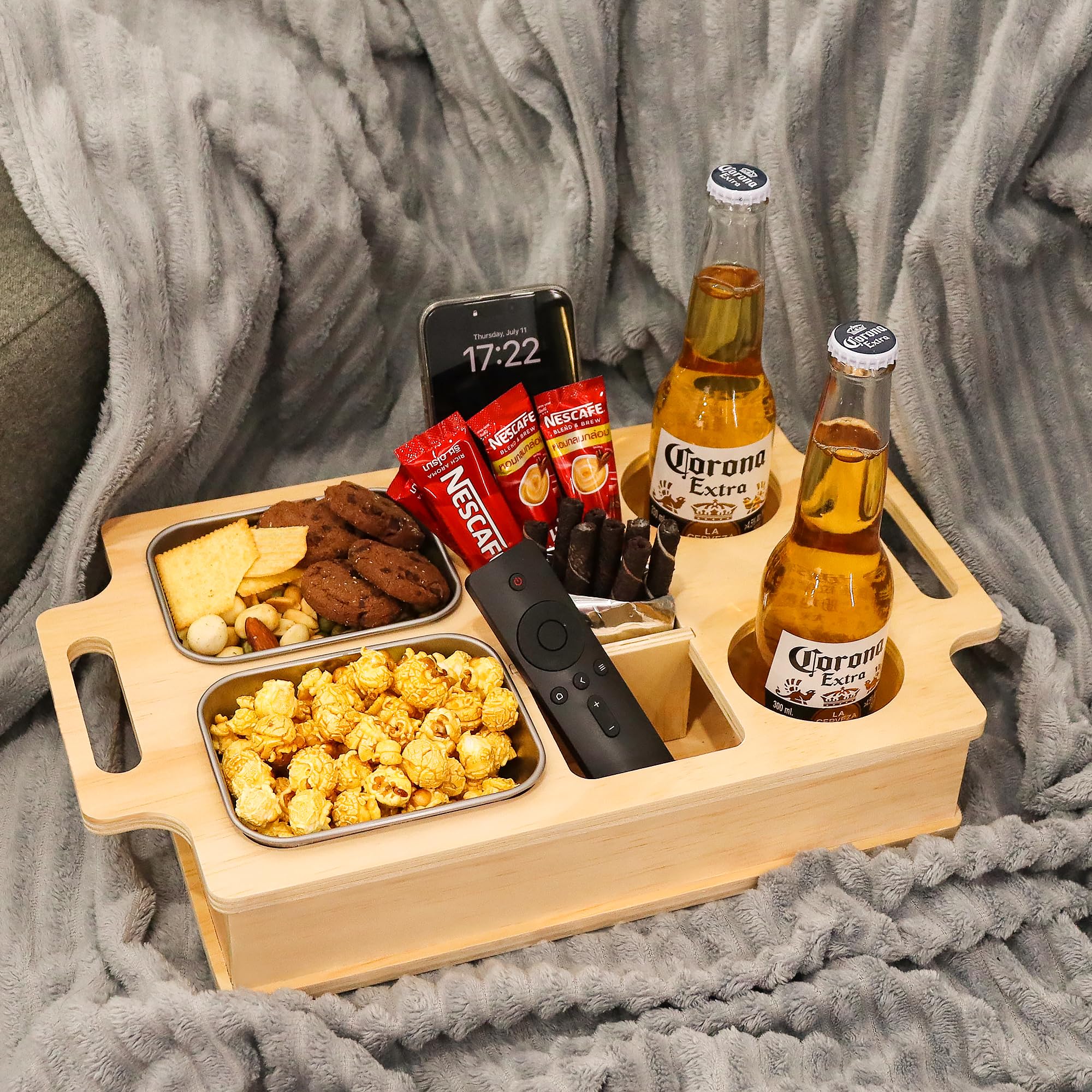 Couch Cup Holder, Rv Accessories, Wooden Couch Caddy with Stainless ...