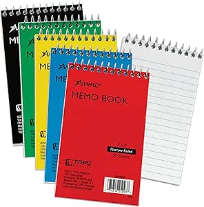 Amazon.com : Memo Notebook, Top Spiral, Ruled Narrow 50 Shts, 3 quot;x5 ...