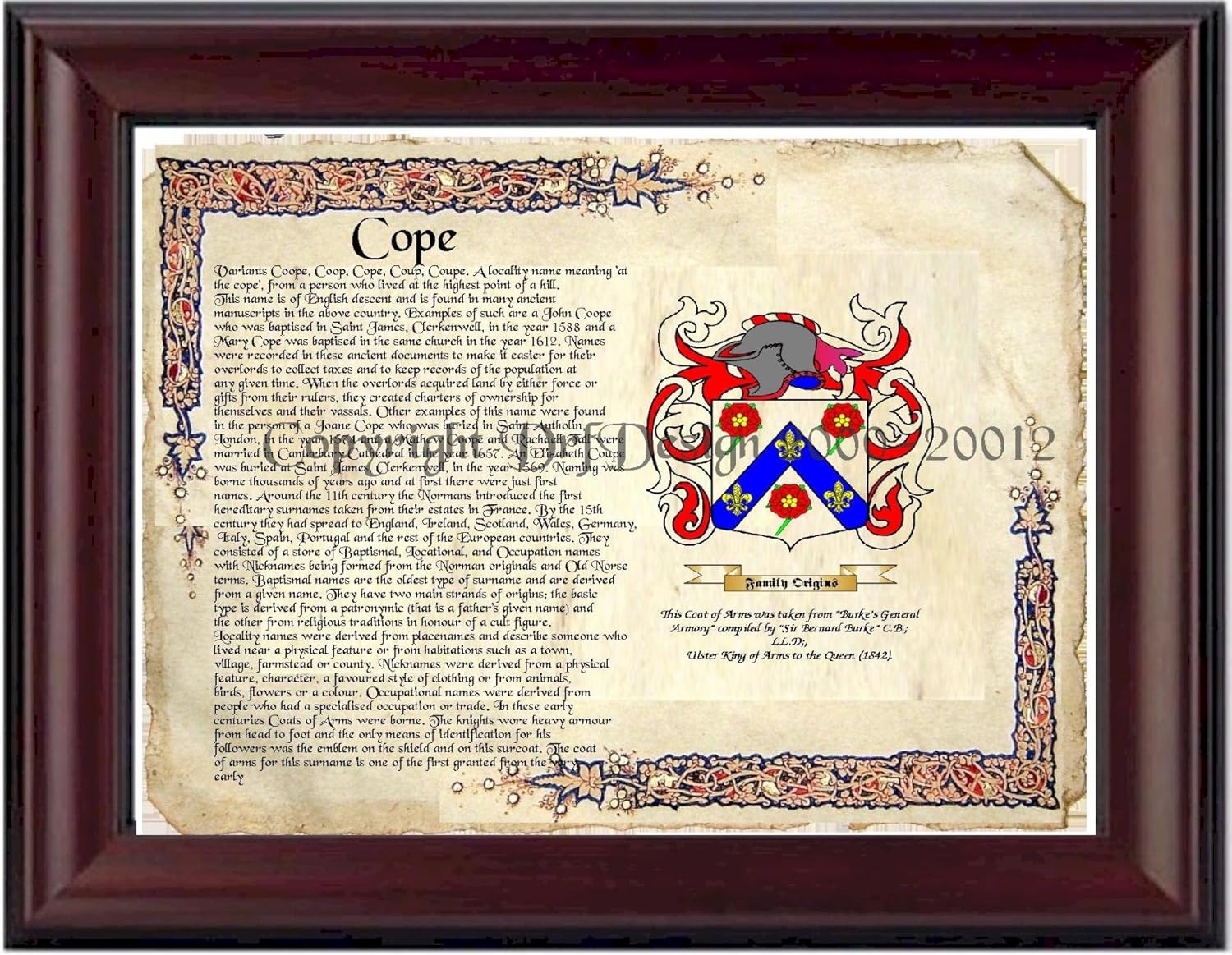 Cope Coat of Arms/ Family Crest on Fine Paper and Family History ...