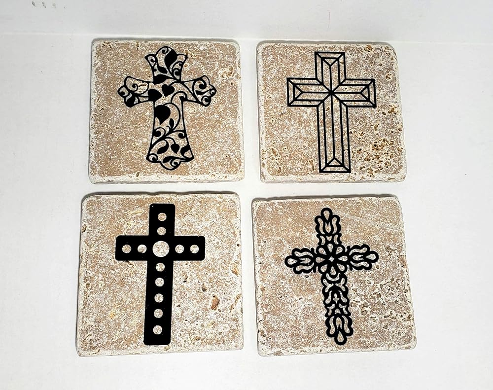 Amazon.com: Cross coasters, Christian gifts, travertine coasters ...