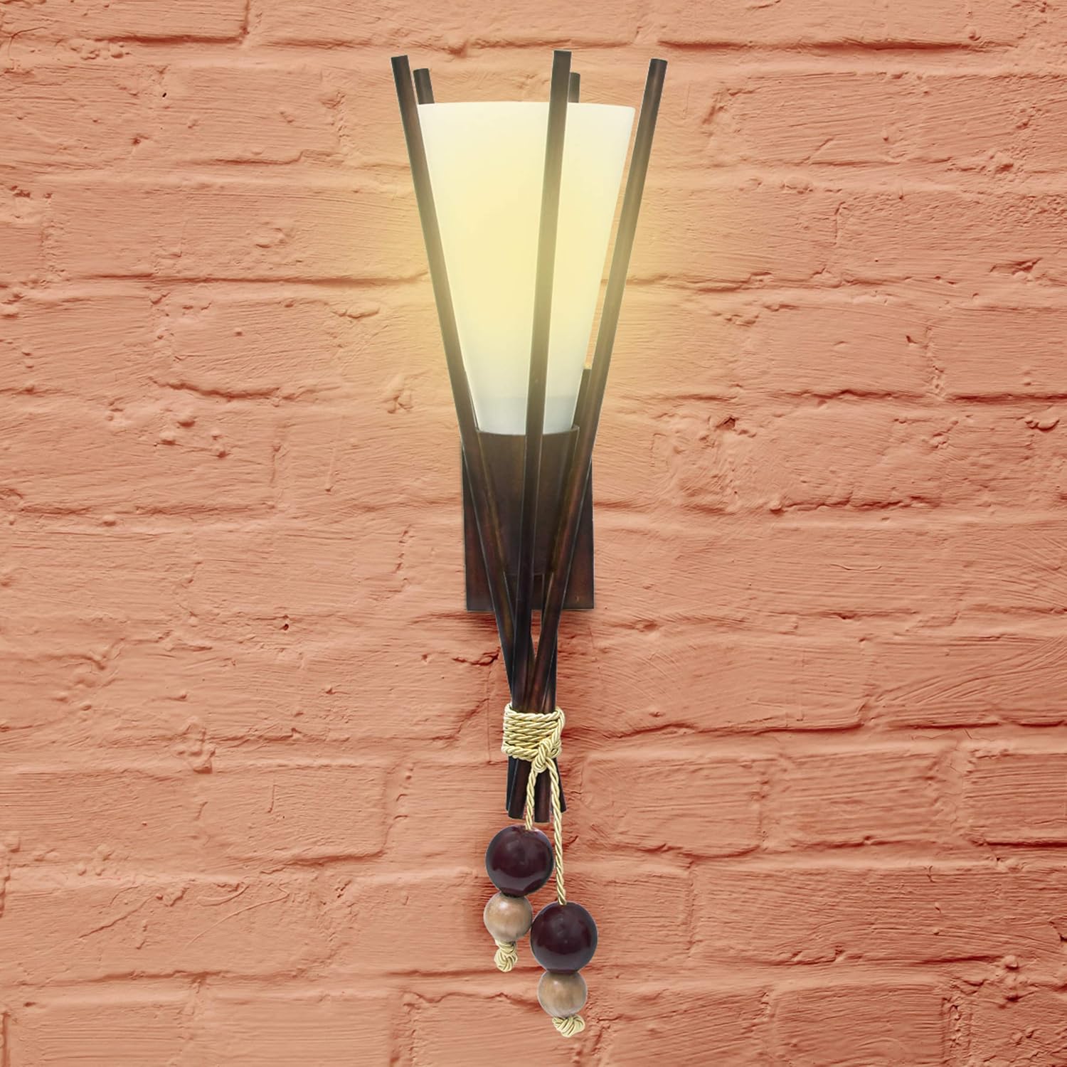 Relaxdays Wall Lamp Torch Birch Wood Frosted Glass Material Mixture ...