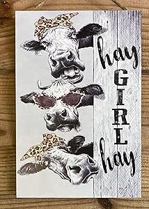 Amazon.com : Hay Girl Hay Animal Cow Wood Sign Front Door Decor 12x6 ...