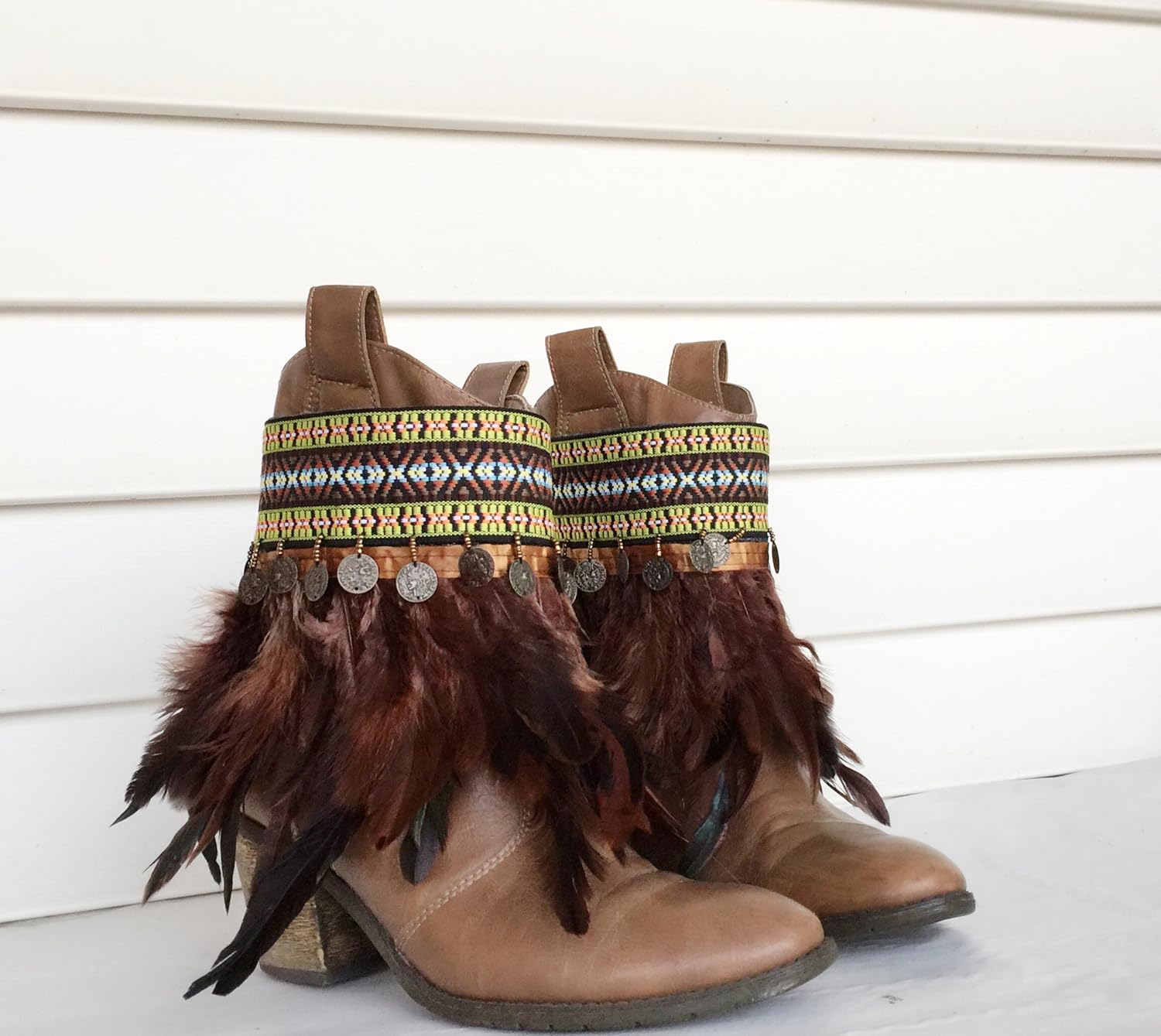 Amazon.com: Handmade Women's Feather Boot Covers Bohemian Boot Cuffs ...