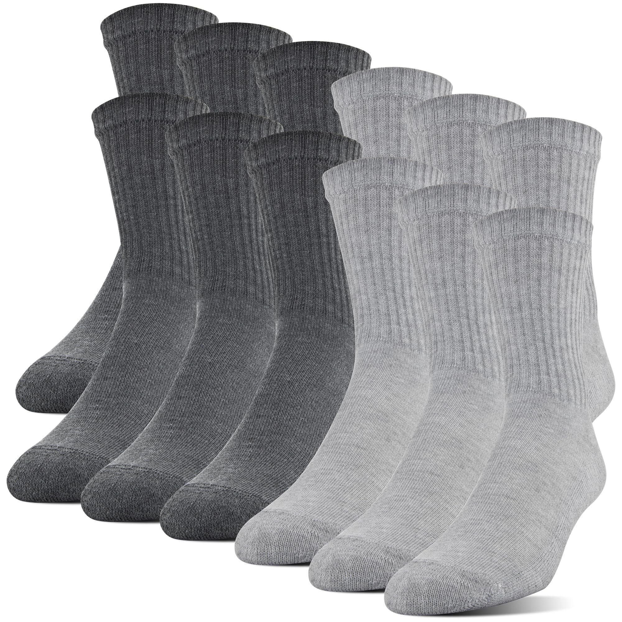 Gildan Men's Polyester Half Cushion Mid-Crew Socks, 12-Pack, Grey, Shoe ...