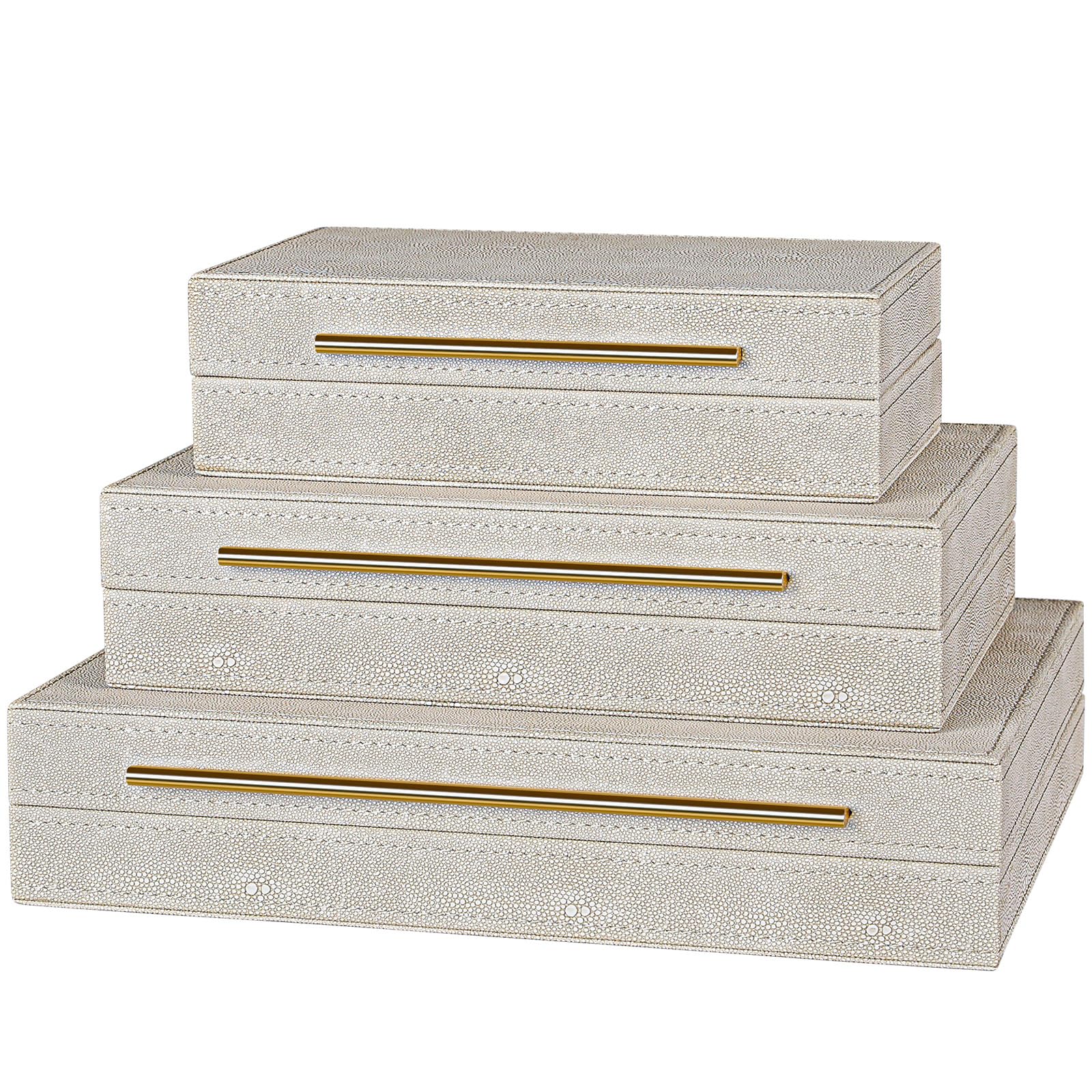 Elegant Set of 3 Ivory Shagreen Decorative Boxes with Velvet Lining and ...