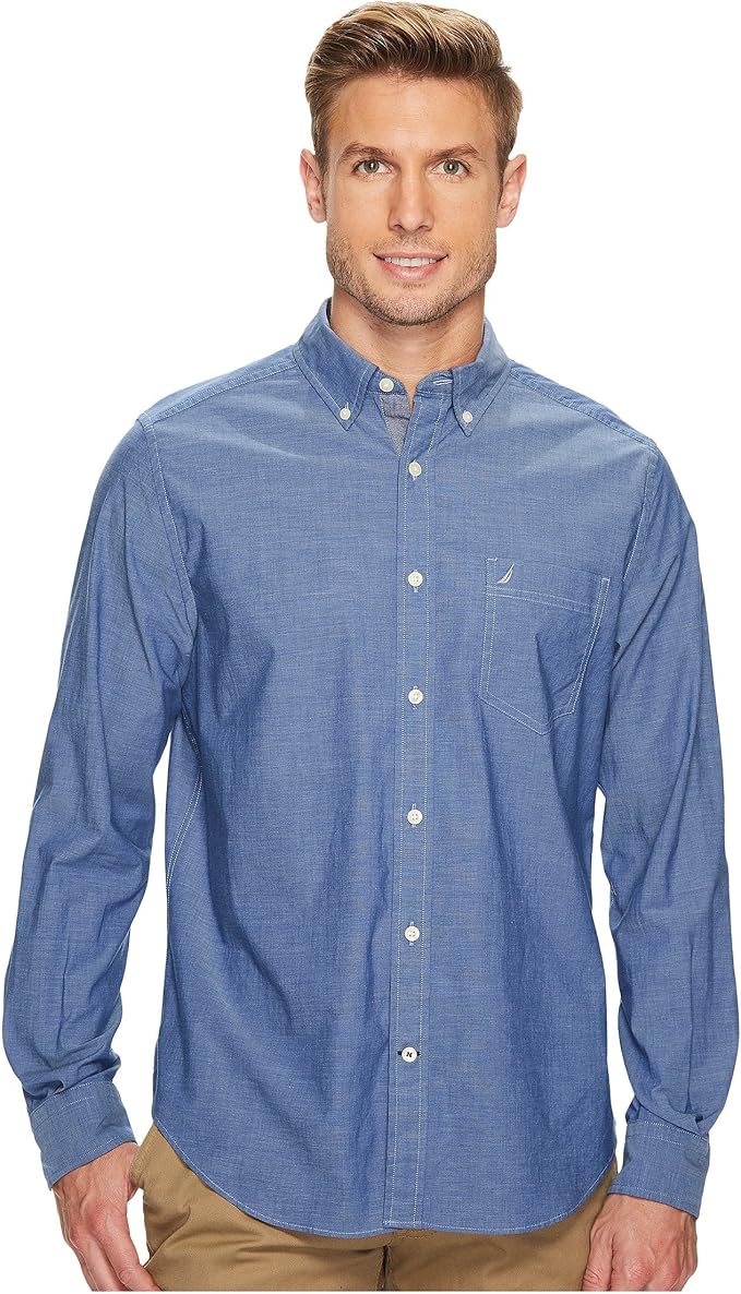 Nautica Long Sleeve Anchor Solid End on End Riviera Blue 3XL at Amazon ...