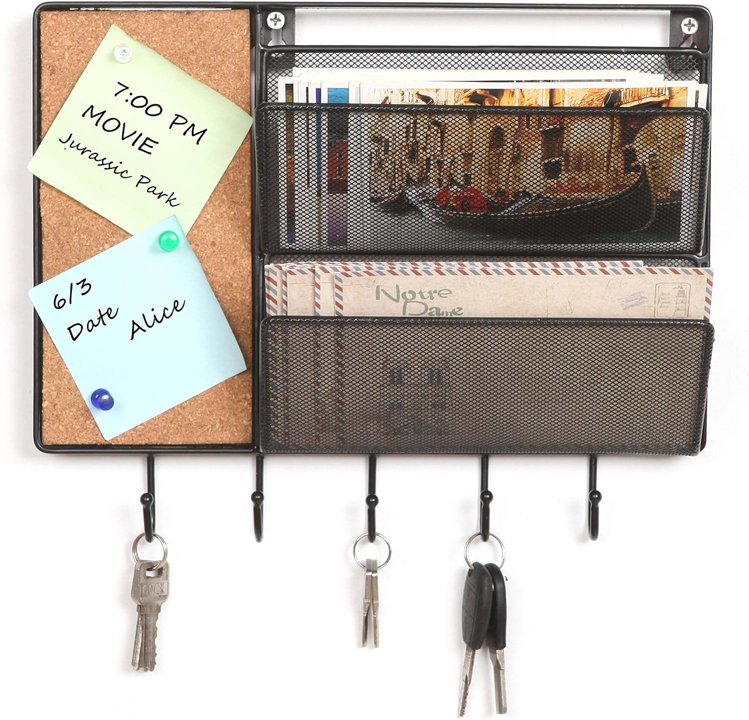 Black Mesh Metal Wall Mounted Storage Rack / Hanging Mail Sorter w ...
