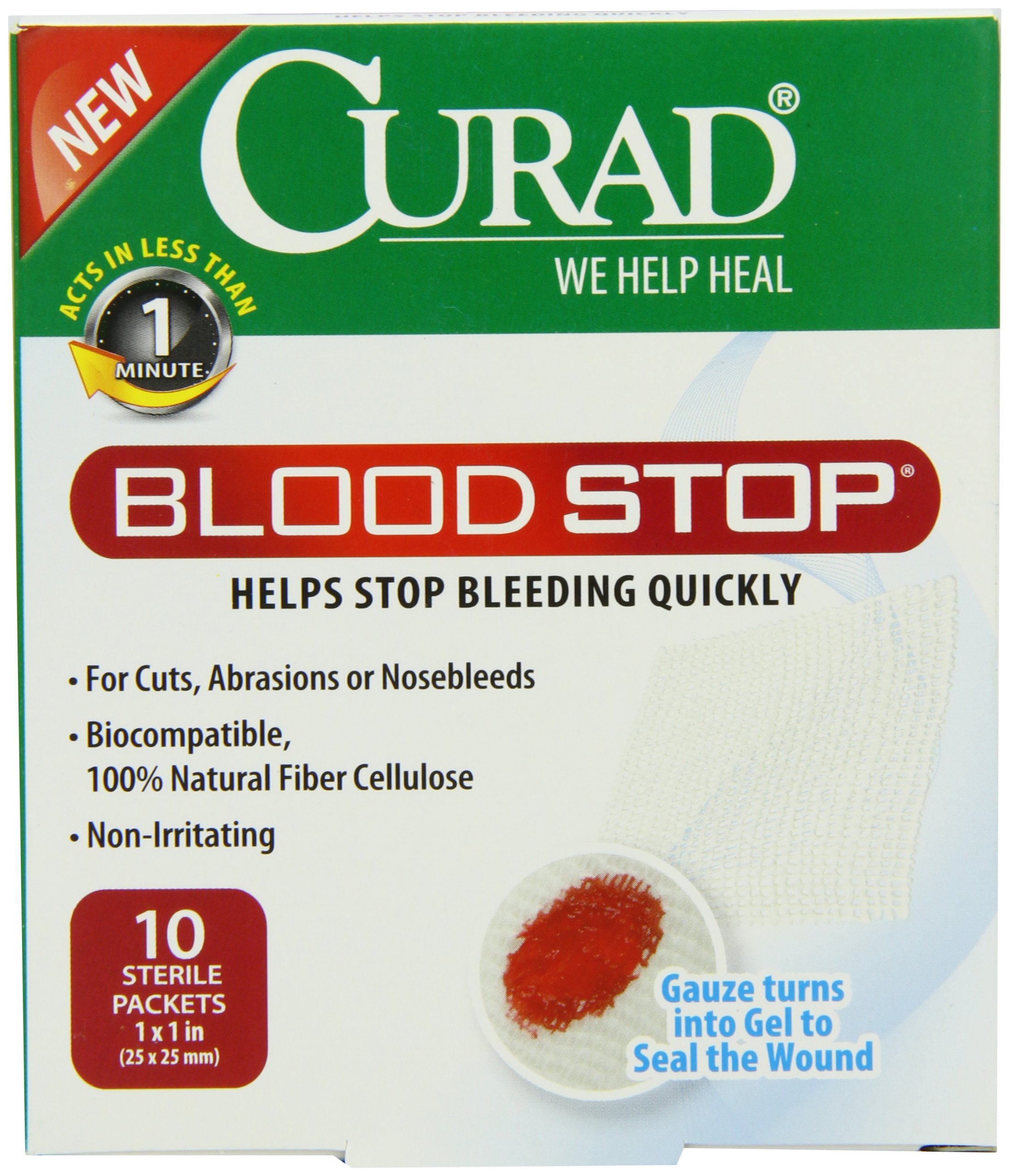 Curad Bloodstop Hemostatic Gauze, Helps Stop Bleeding Quickly, 1" x 1 ...