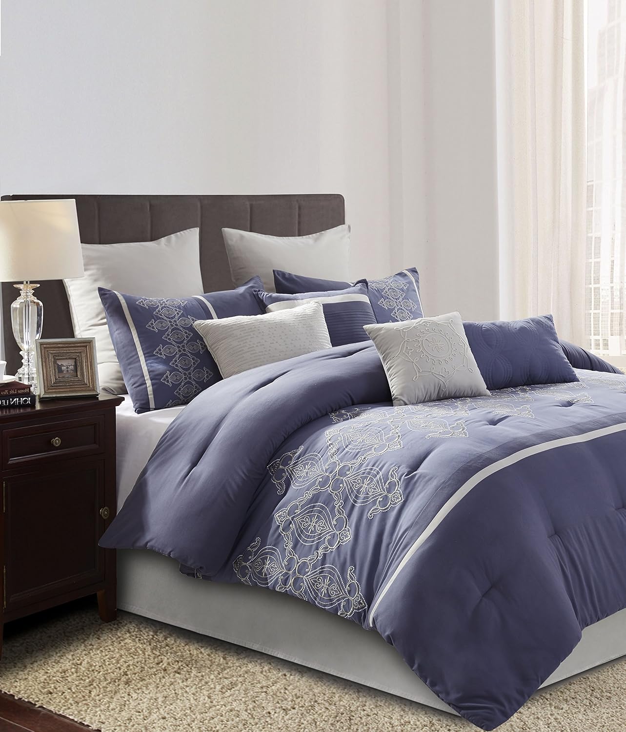 Amazon.com: Keeco O8102ETBKMNB Comforter Set, King, Blue: Home & Kitchen