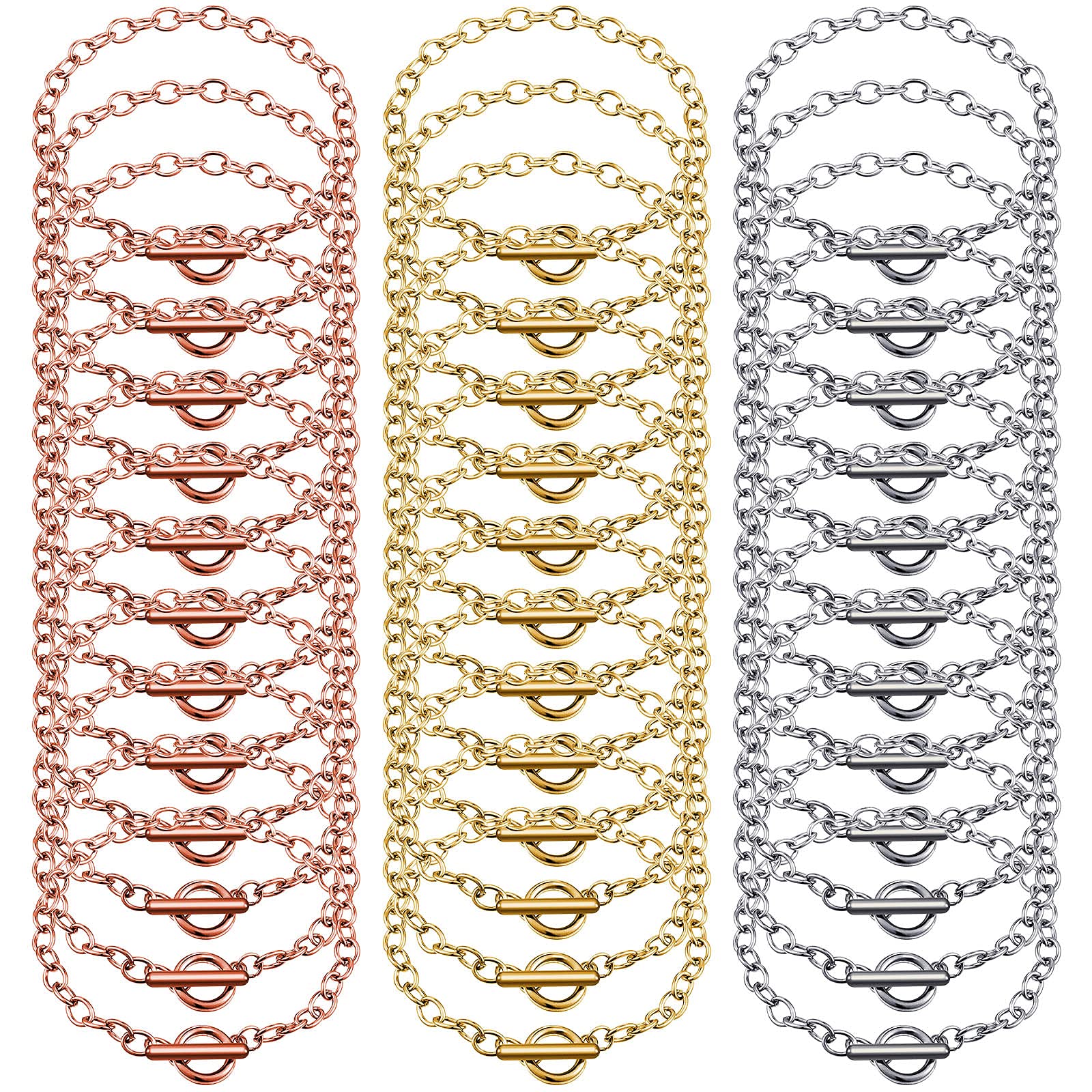 Hicarer 24 Pieces Bracelet Chains Bulk with OT Toggle Clasp Alloy Link ...