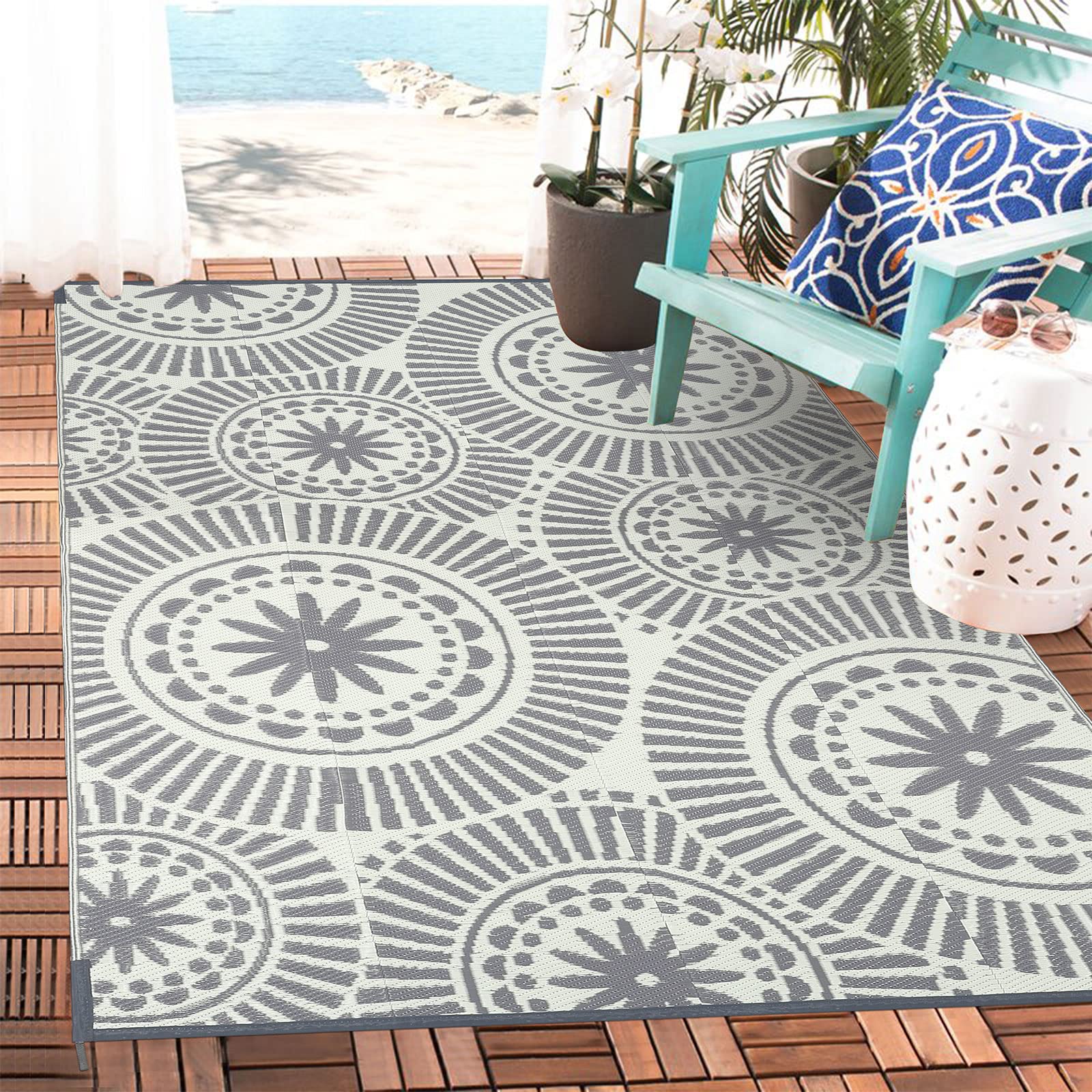 Ileading Reversible Plastic Outdoor Rug Modern Geometric Style Patio ...