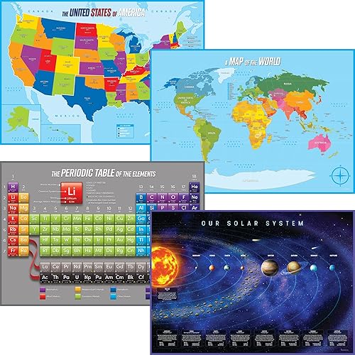 Classroom Wall Posters - Solar System, Periodic Table, World Map & USA ...