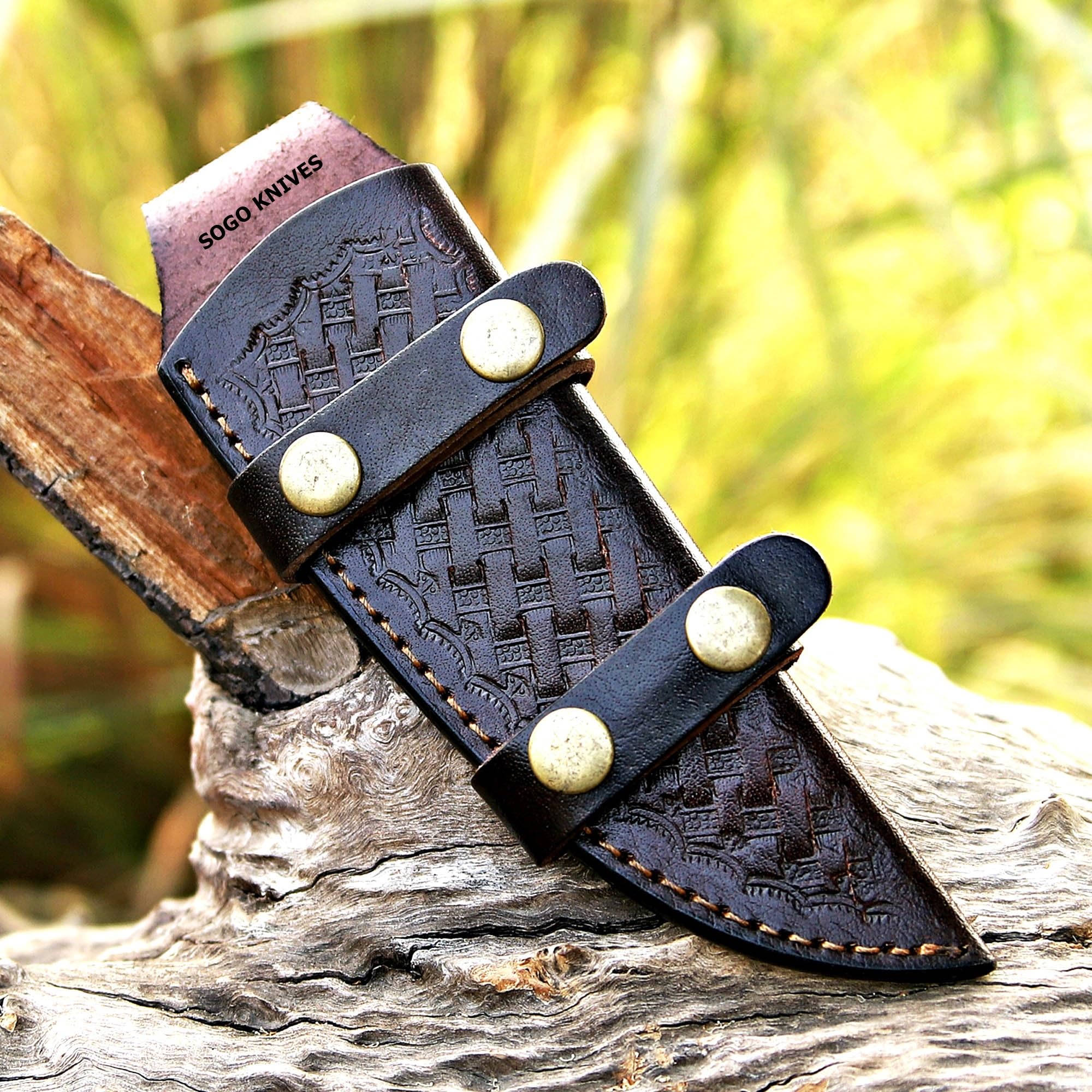 SOGO KNIVES Leather Knife Sheath For Belt, Slanted Sheath, Tooled ...