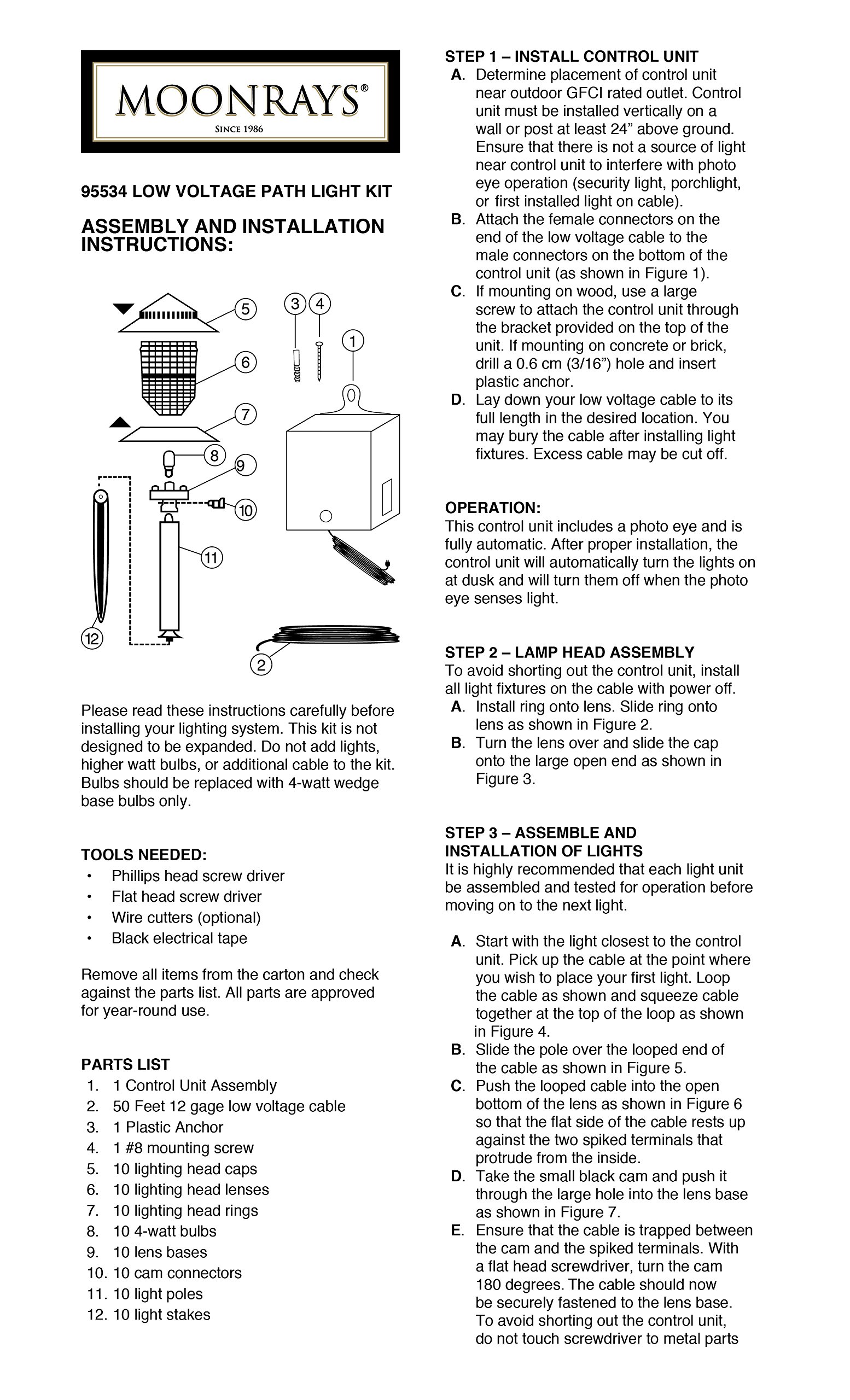 Moonrays 95534 Tier Light Kit, Incandescent Lamp, 4 W, 12 V, White Light on Galleon Philippines