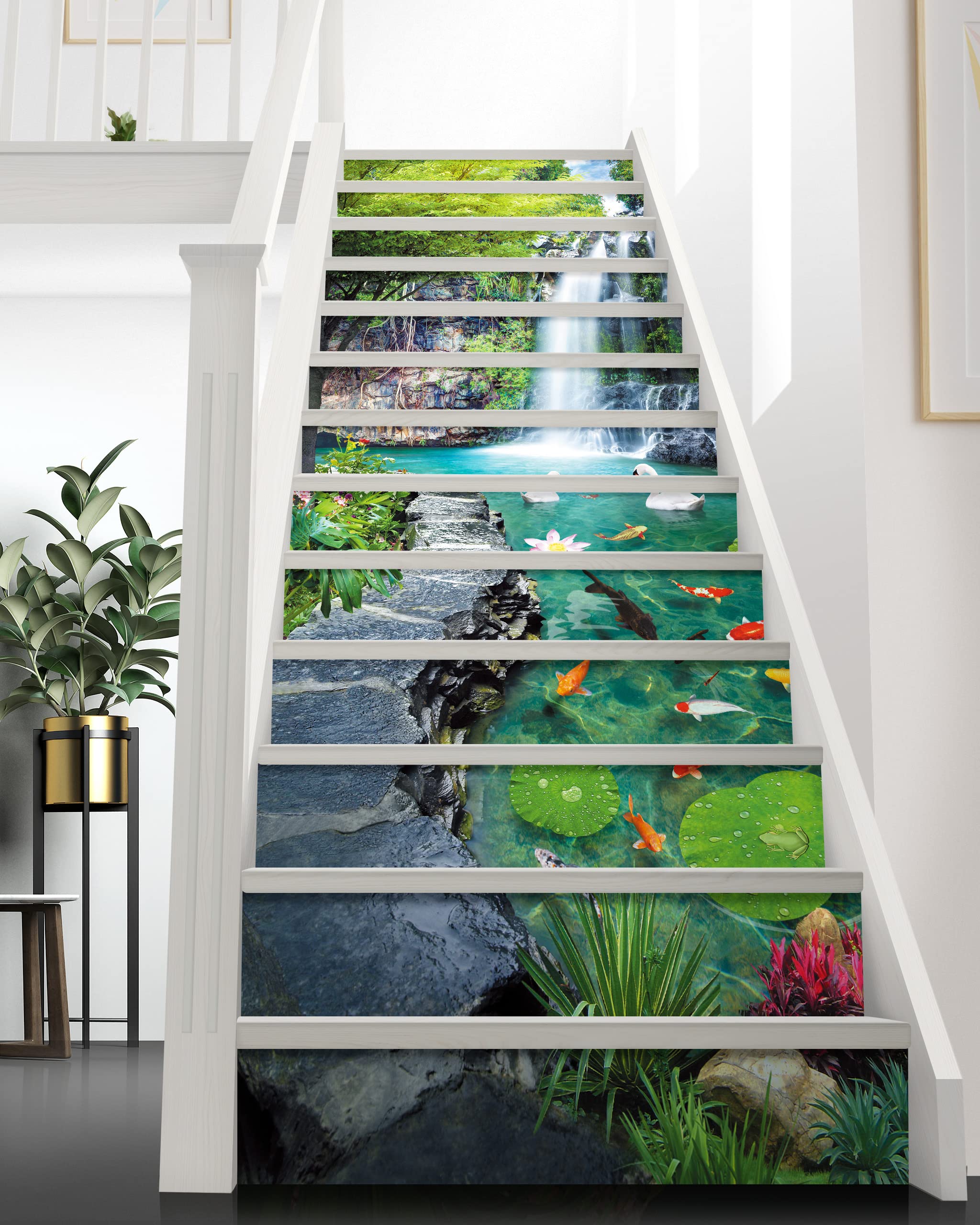 FLFK Stone Trail Stair Stickers - Set of 15, Peel and Stick Stair Riser ...