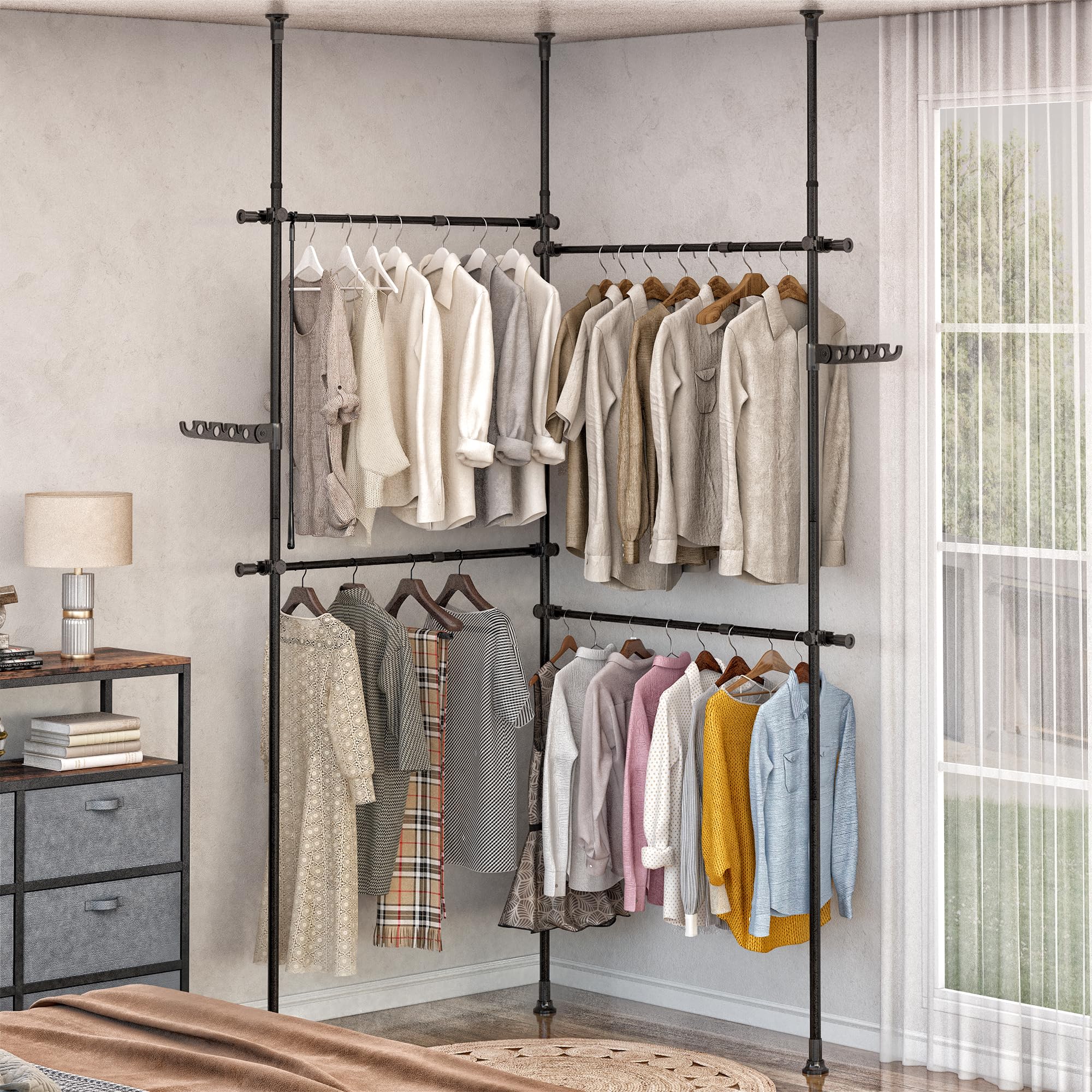 DYN Ptah 2x2-Tier Floor to Ceiling Clothes Racks, Adjustable Clothing ...