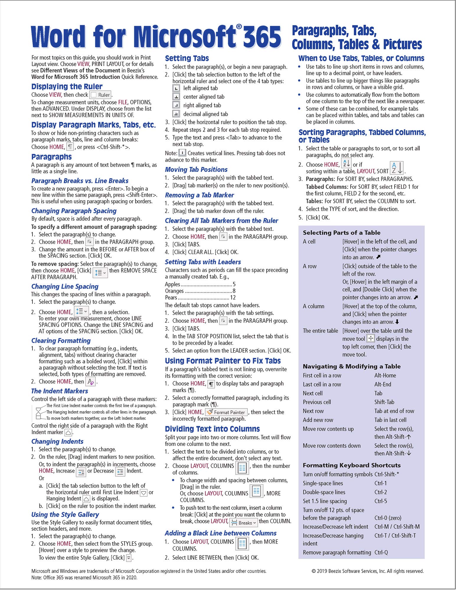 Mua Word for Microsoft 365 (Office 365) Intermediate Quick Reference Guide - Paragraphs, Tabs ...