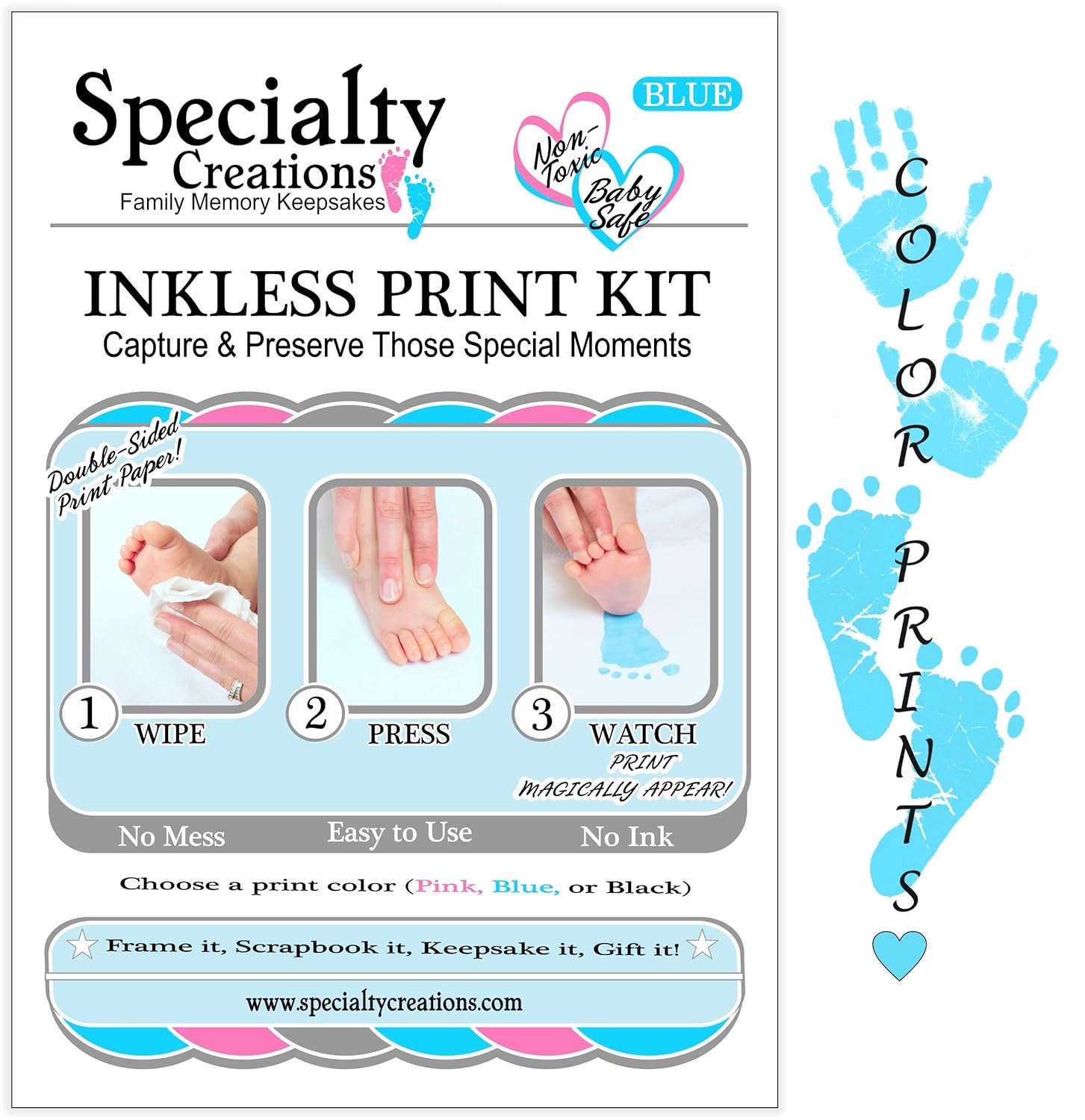 Amazon.com : Inkless Print Kit (BLUE COLOR) Baby Hand & Footprint Kit ...